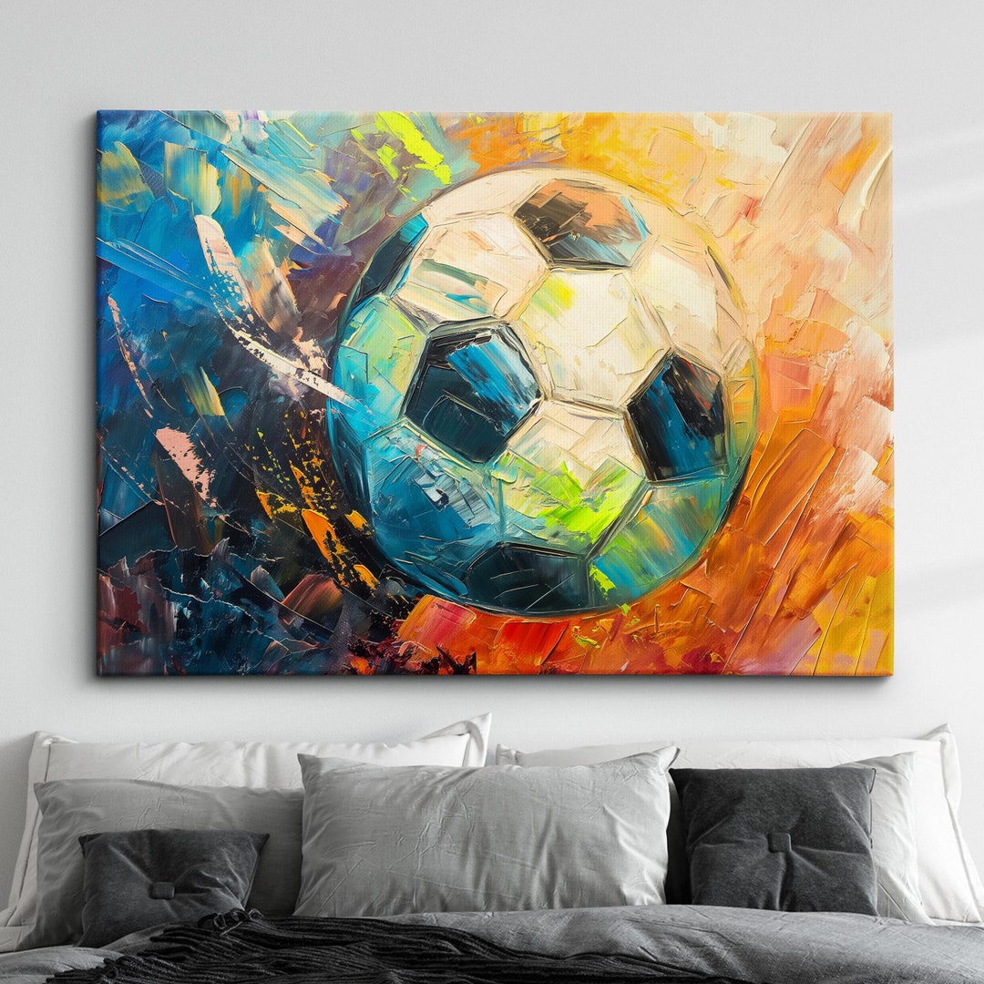 Football Abstract Oil Painting Sports Soccer Ball Wall Art Framed ...