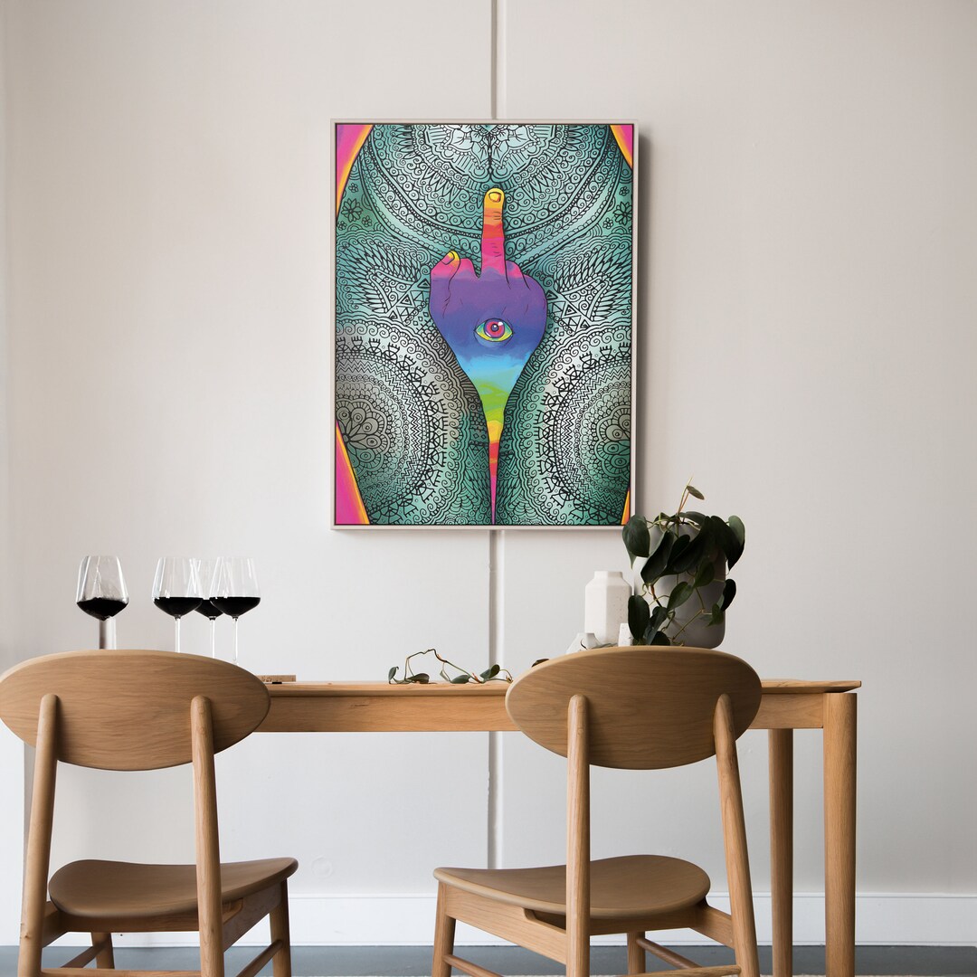 Colorful Middle Finger Illustration Wall Print Wall Art Decor - Etsy