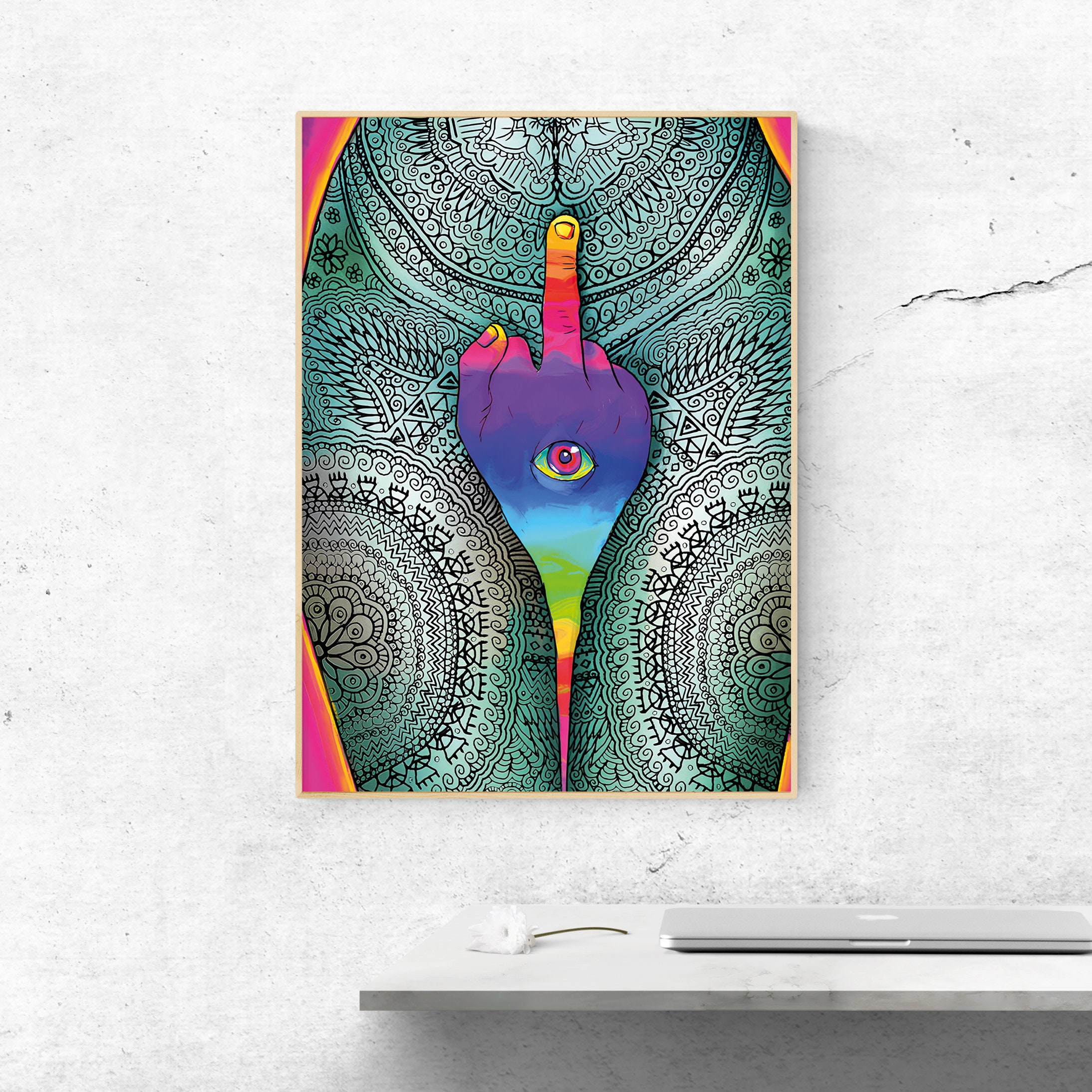 Colorful Middle Finger Illustration Wall Print Wall Art Decor - Etsy