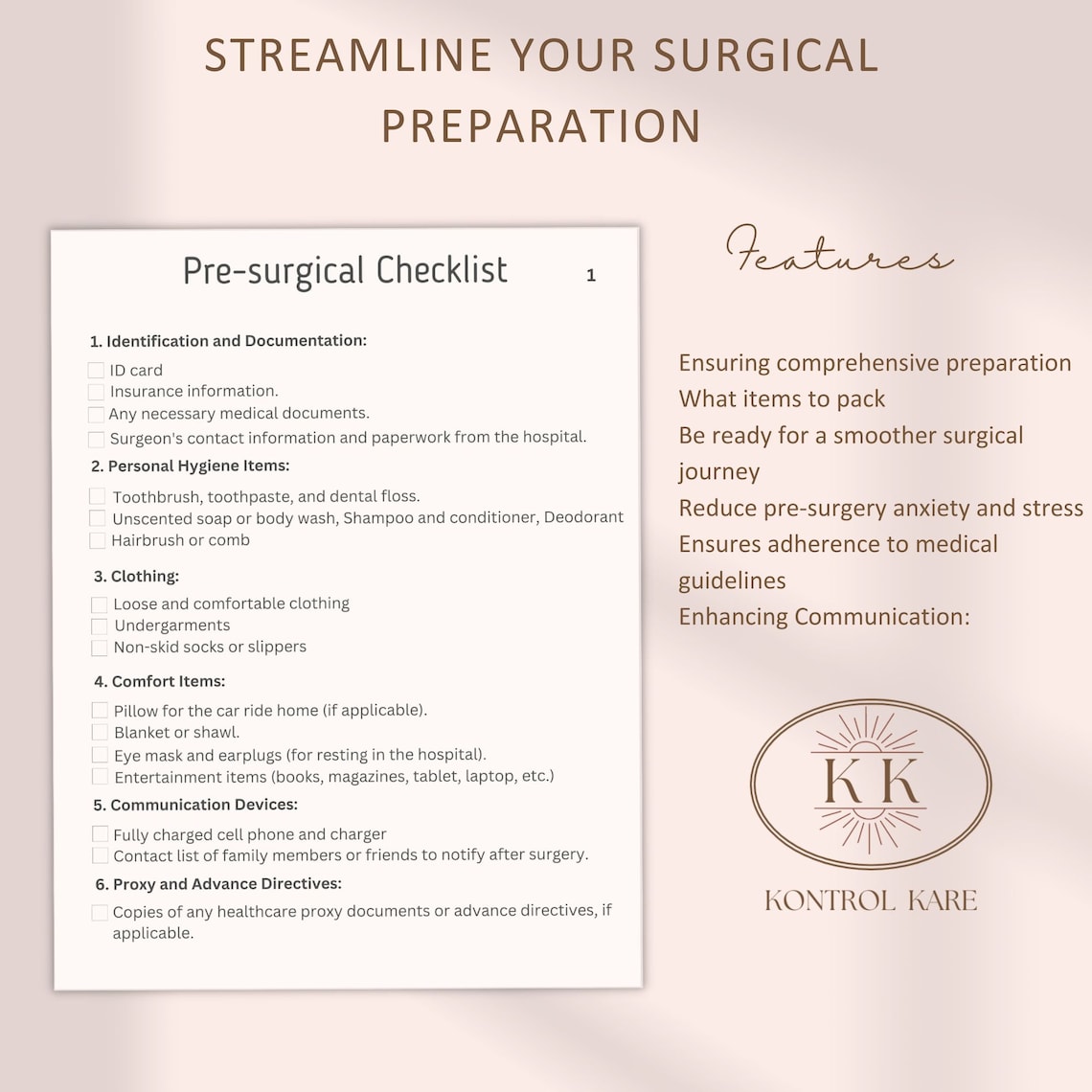 Pre-surgical Checklist, Preoperative Log, Surgical Prep Guide, Patient ...