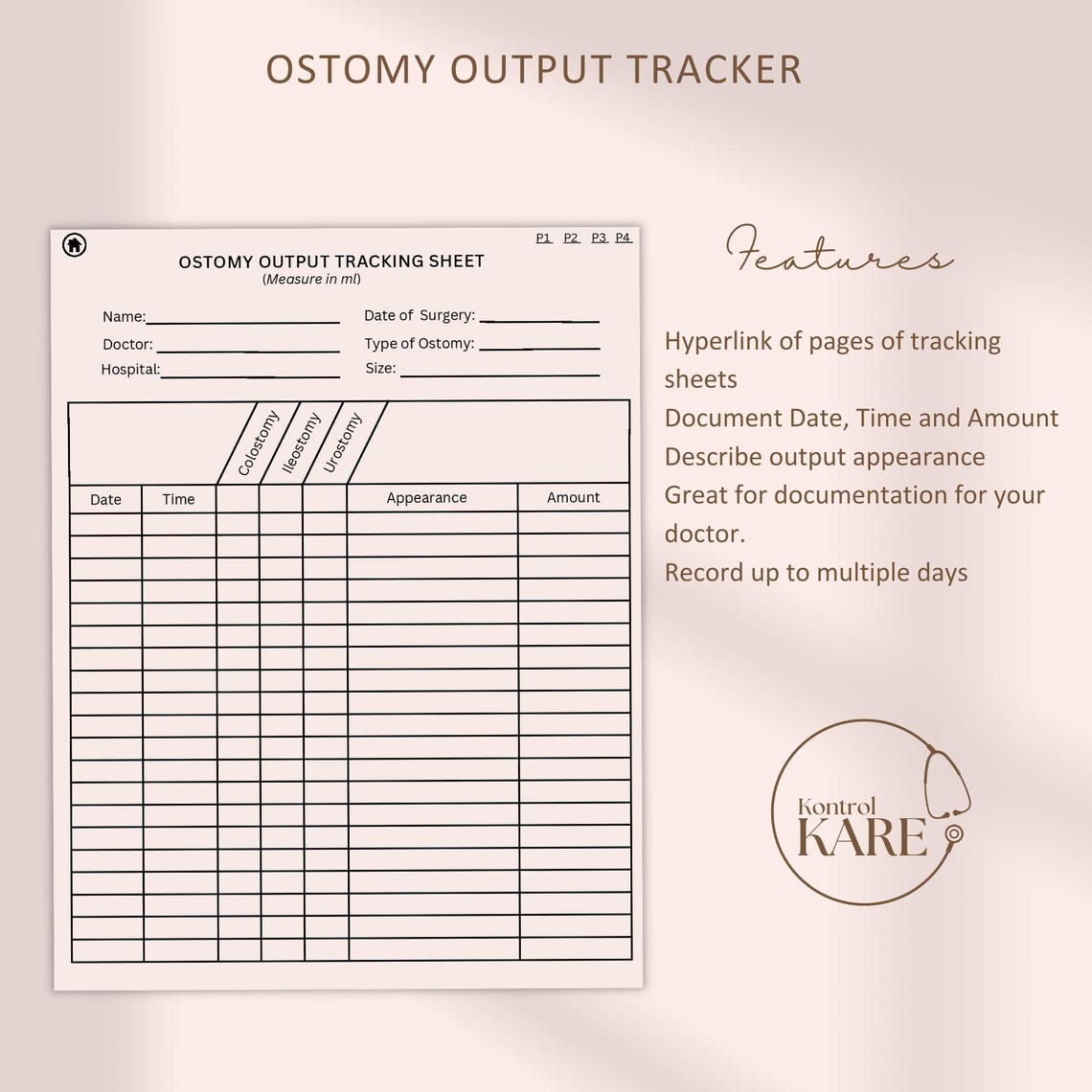 Ostomy Output Tracker, Post Operative Record Sheet, Surgical Drain Log ...