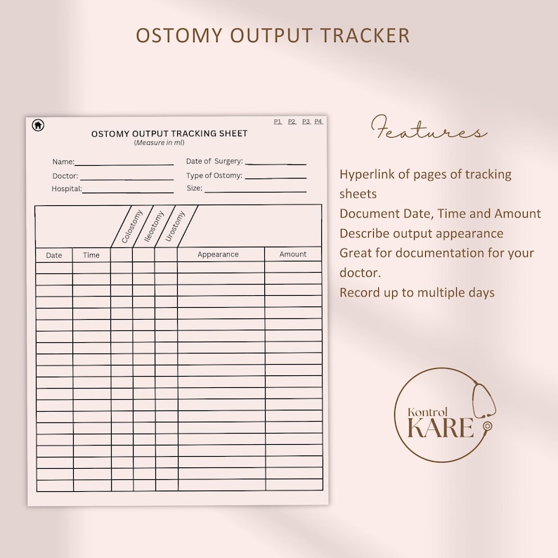 Ostomy Output Tracker, Post Operative Record Sheet, Surgical Drain Log ...