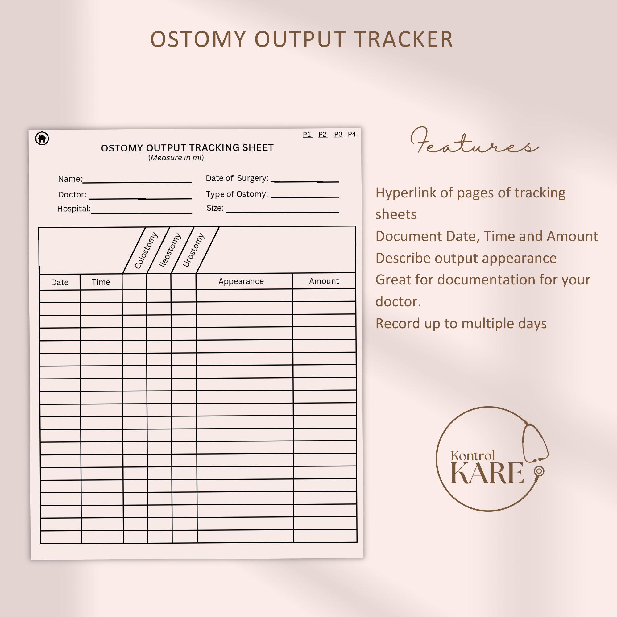 Ostomy Output Tracker, Post Operative Record Sheet, Surgical Drain Log ...
