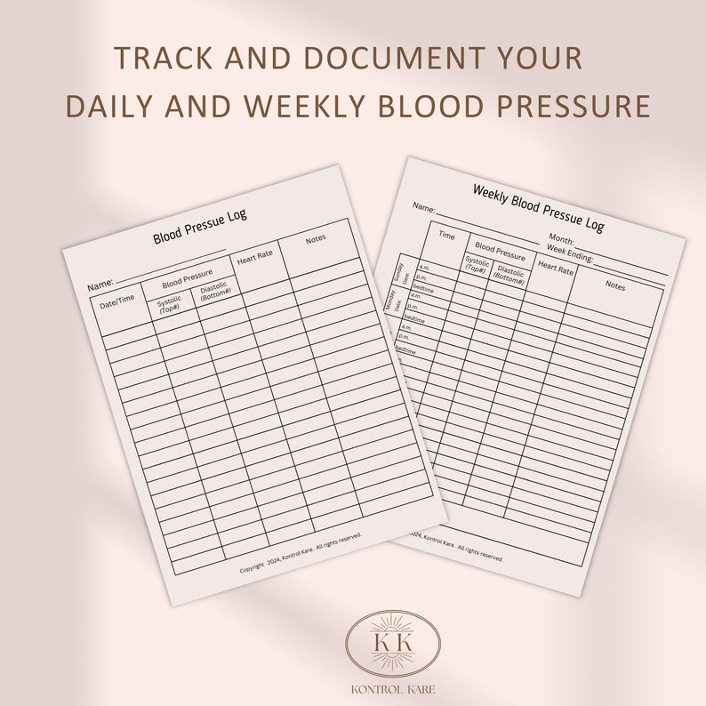 Blood Pressure Tracker, Heart Rate Log, Blood Pressure Record Sheet ...
