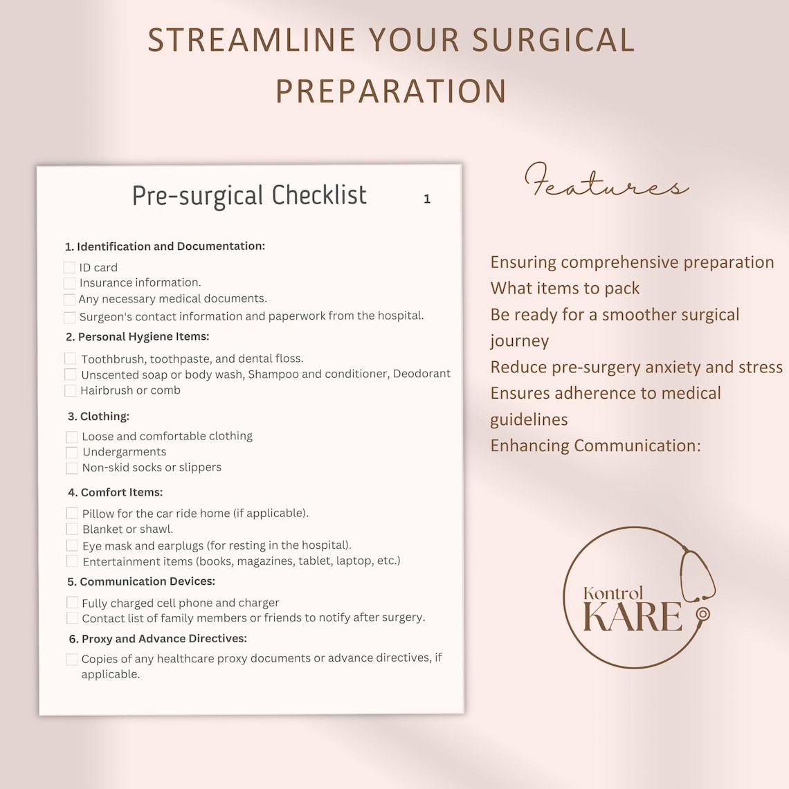 Pre-surgical Checklist, Preoperative Log, Surgical Prep Guide, Patient Guide, Pre-surgery ...