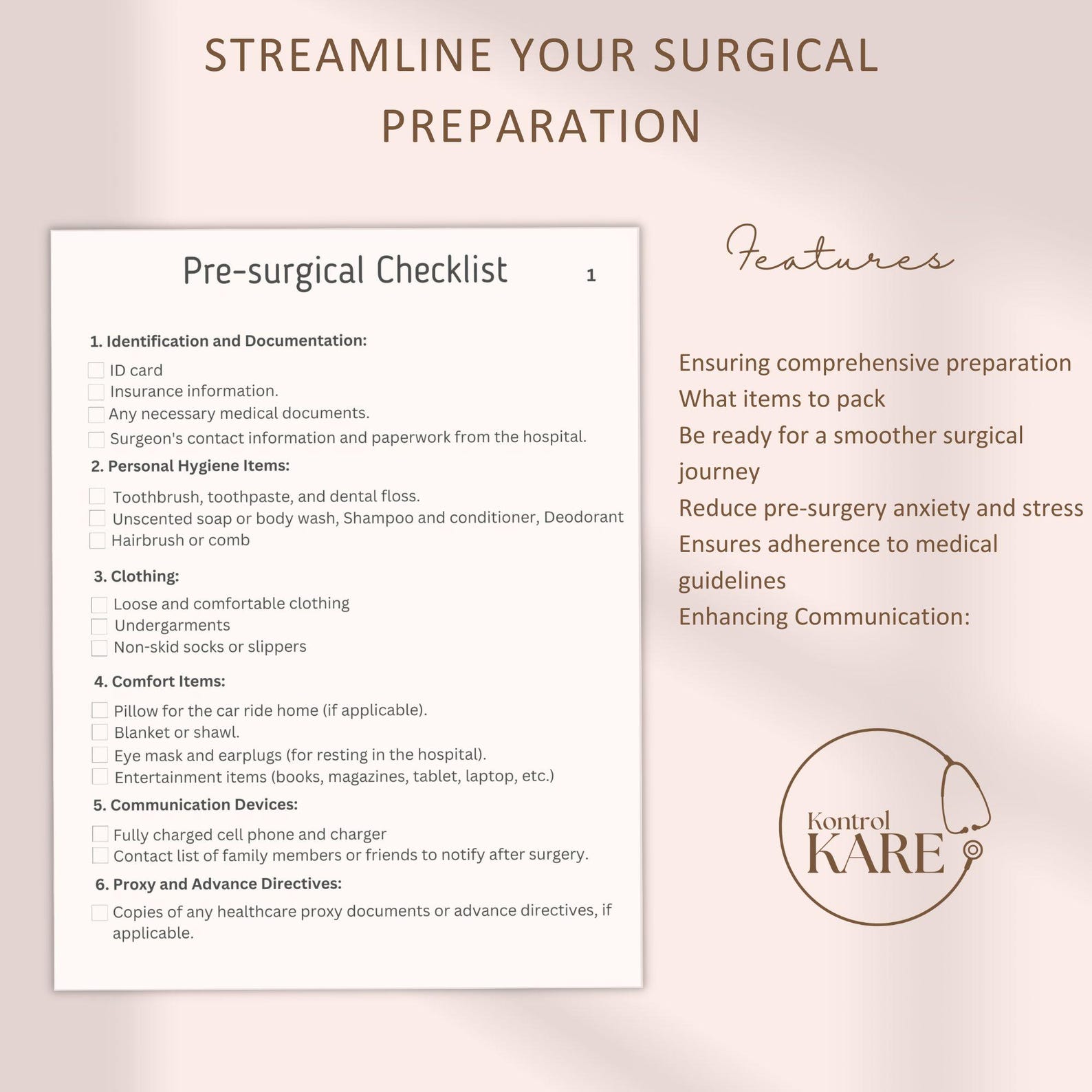 Pre-surgical Checklist, Preoperative Log, Surgical Prep Guide, Patient ...