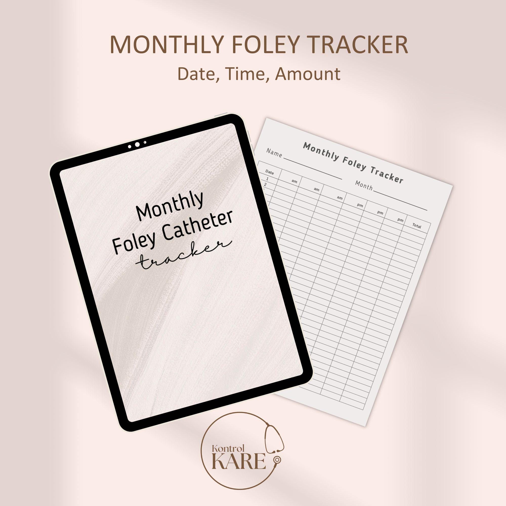 Monthly Foley Catheter Drain Output Tracker, Straight Catheter Output ...