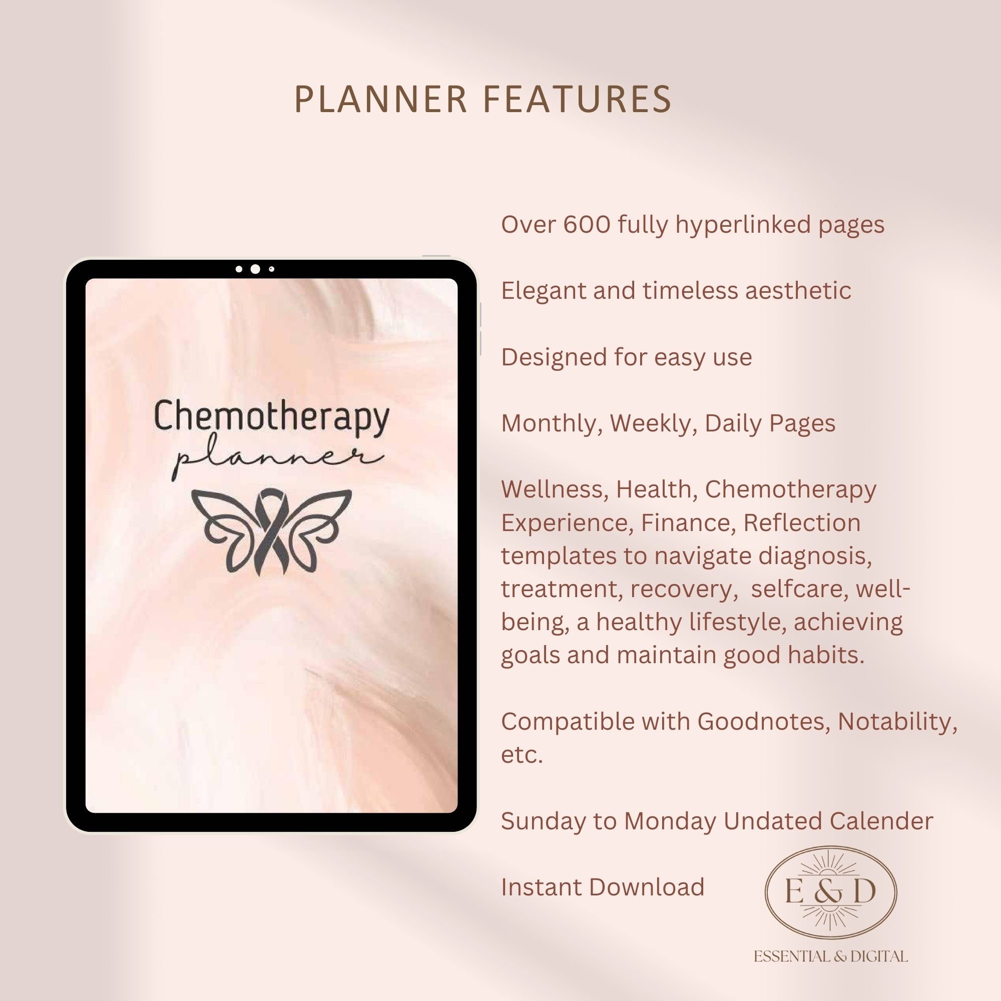 Chemotherapy Undated Digital Planner, Cancer Care Journal, Radiation ...
