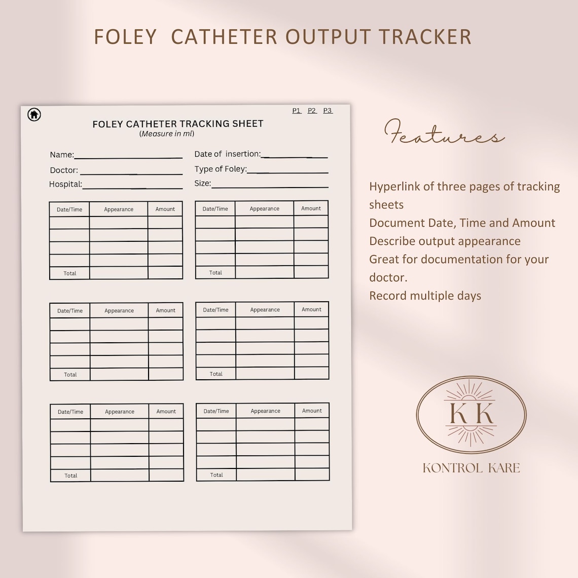 Foley Catheter Drain Output Tracker, Post Operative Output Record Sheet ...