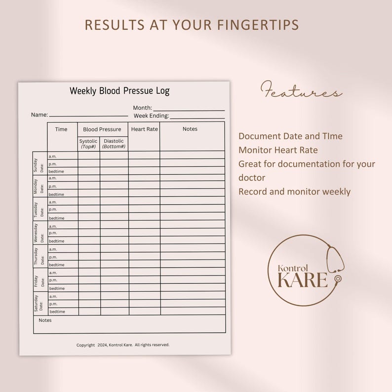 Blood Pressure Tracker, Heart Rate Log, Blood Pressure Record Sheet ...