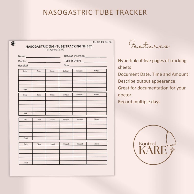 Nasogastric Tube Input/output Tracker, Post Op Record Sheet, Surgical ...