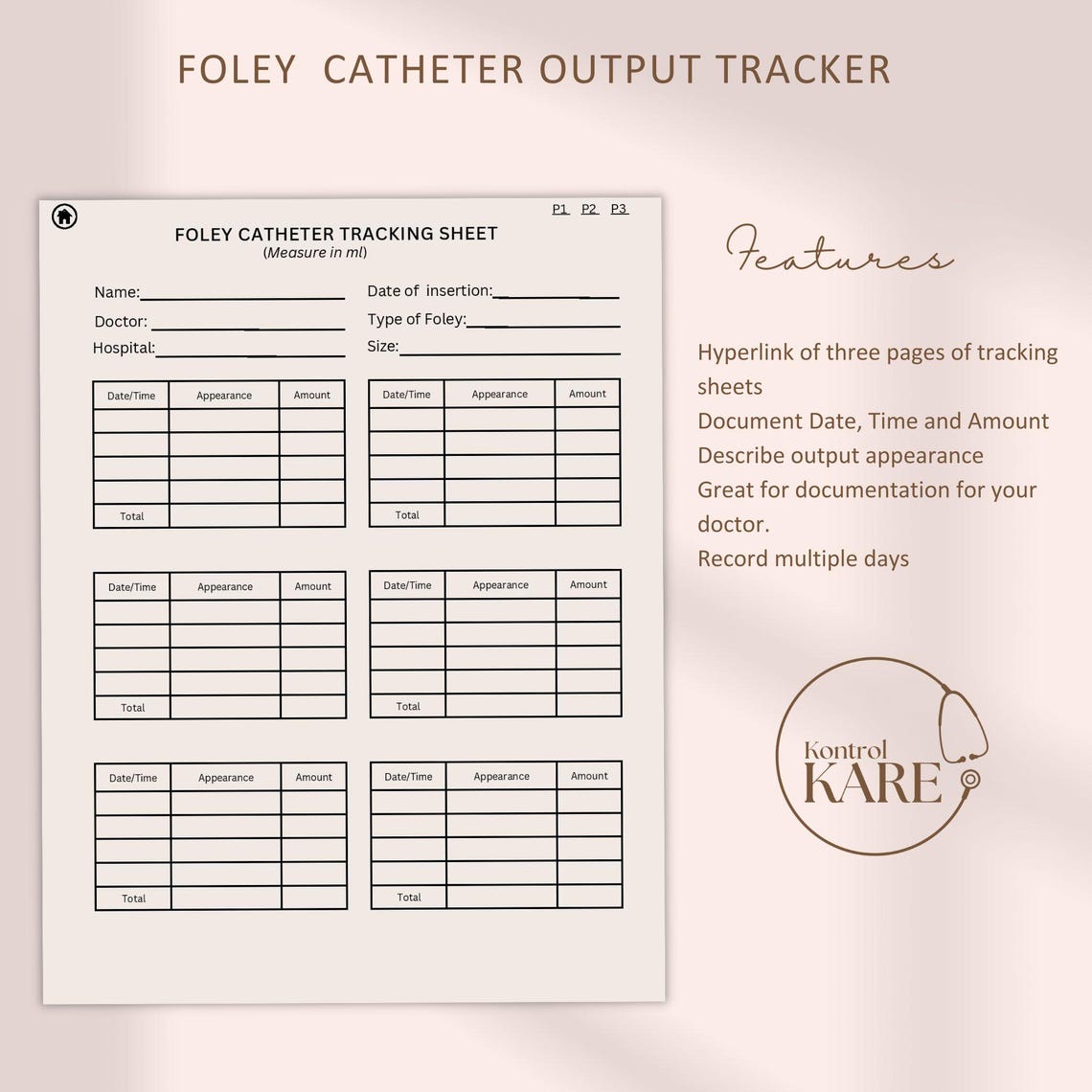 Foley Catheter Drain Output Tracker, Post Operative Output Record Sheet ...