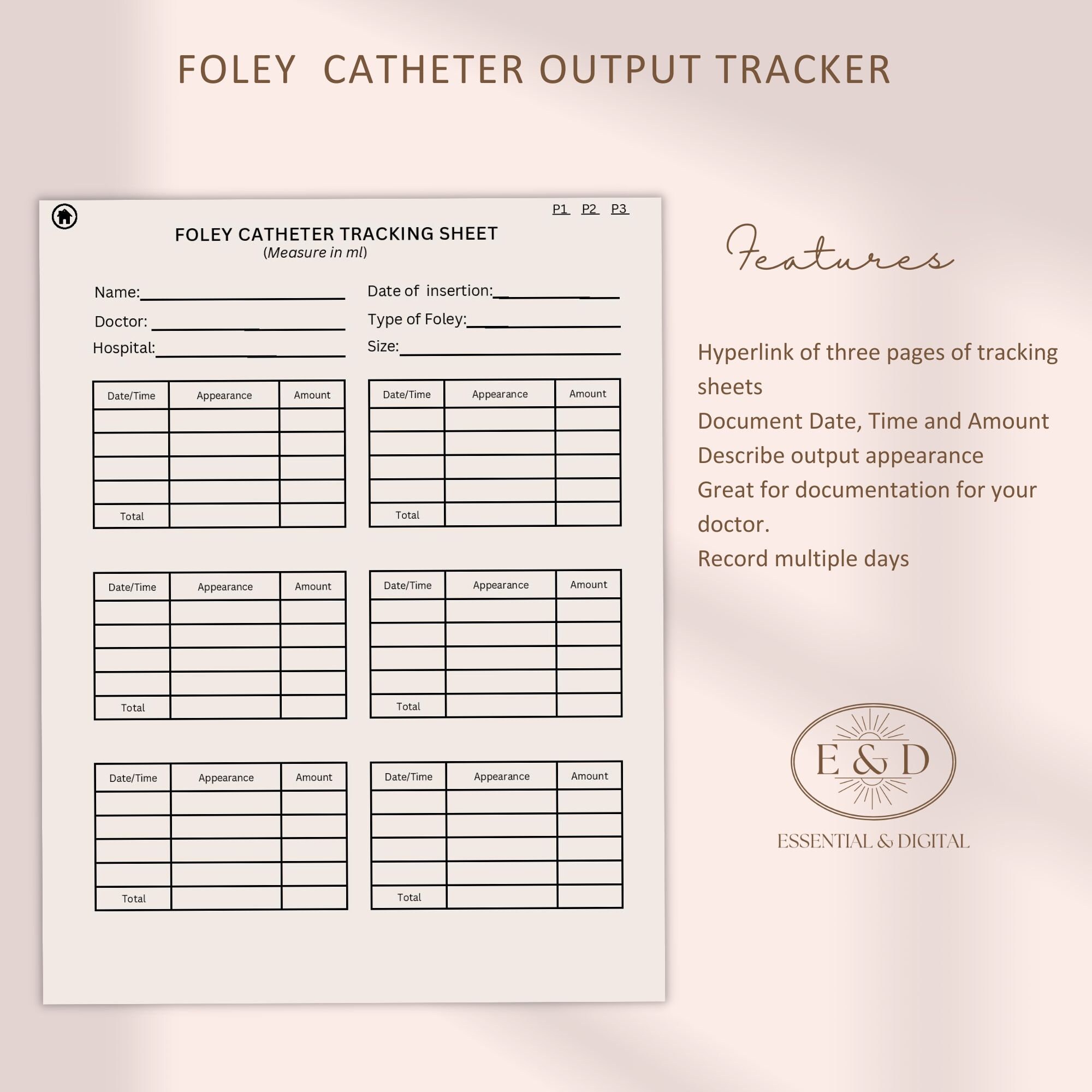 Foley Catheter Drain Output Tracker, Post Operative Output Record Sheet ...
