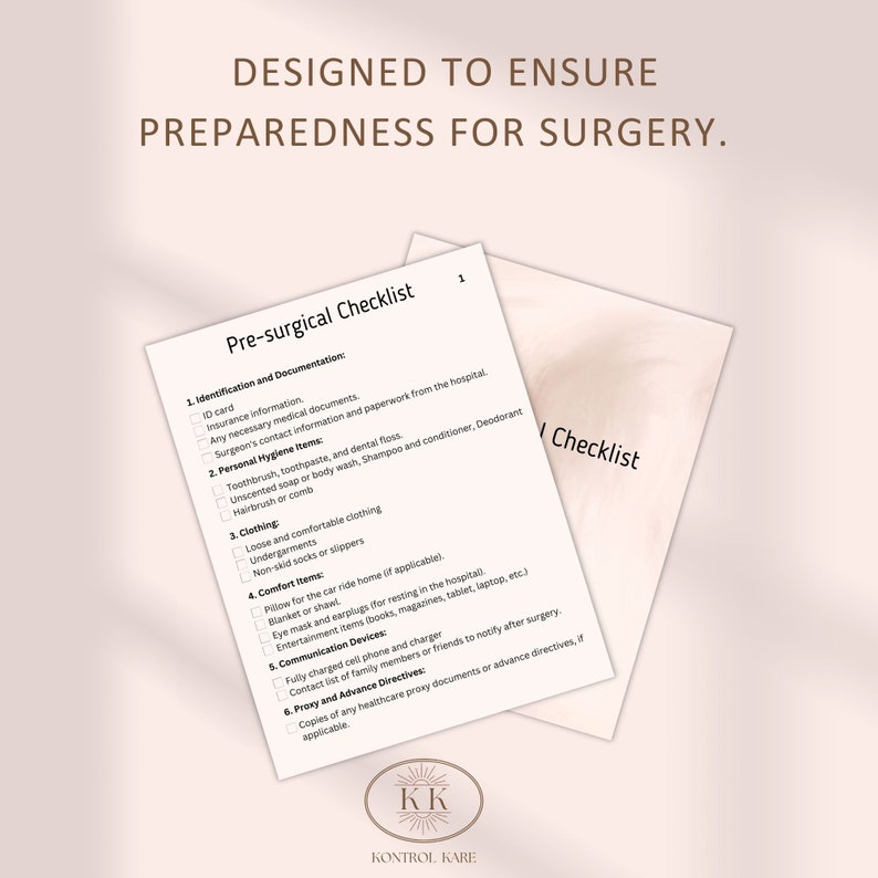 Pre-surgical Checklist, Preoperative Log, Surgical Prep Guide, Patient ...