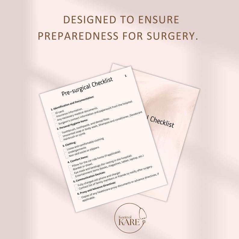 Pre-surgical Checklist, Preoperative Log, Surgical Prep Guide, Patient ...