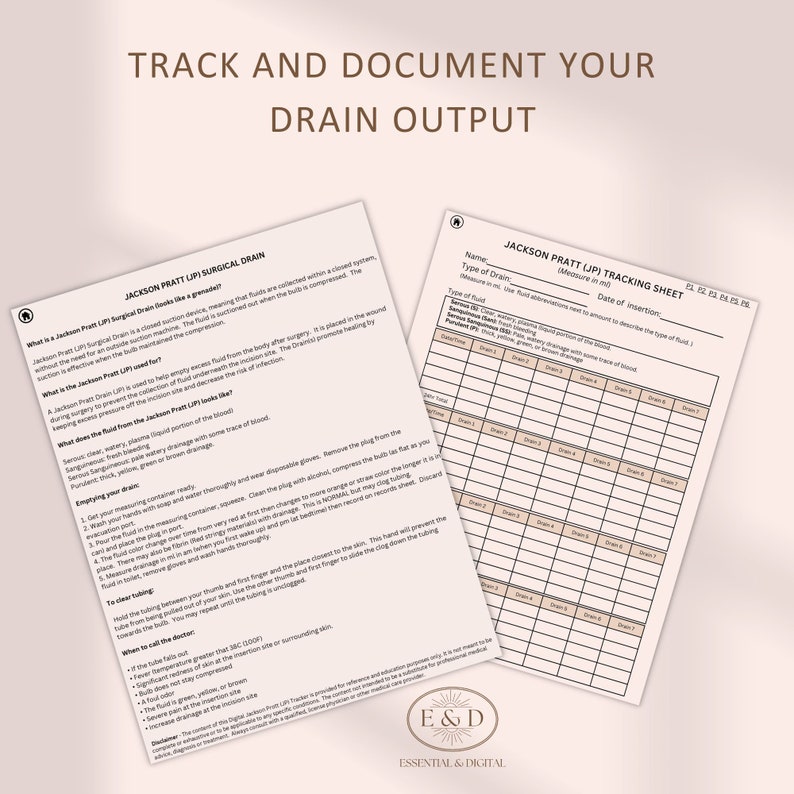 Jackson Pratt Drain Output Tracker, Surgical Drain Record Sheet, Post ...