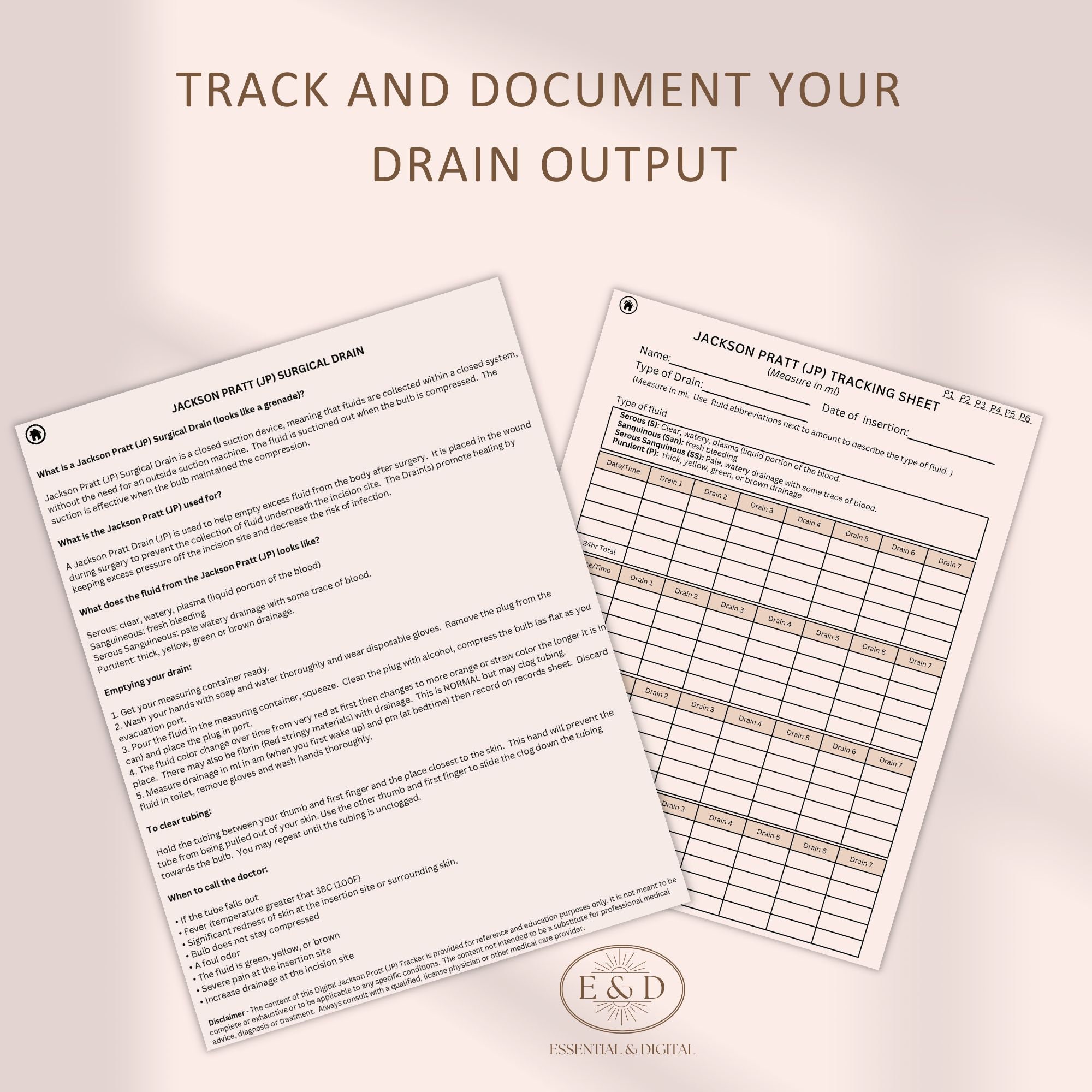 Jackson Pratt Drain Output Tracker Surgical Drain Record Sheet Post