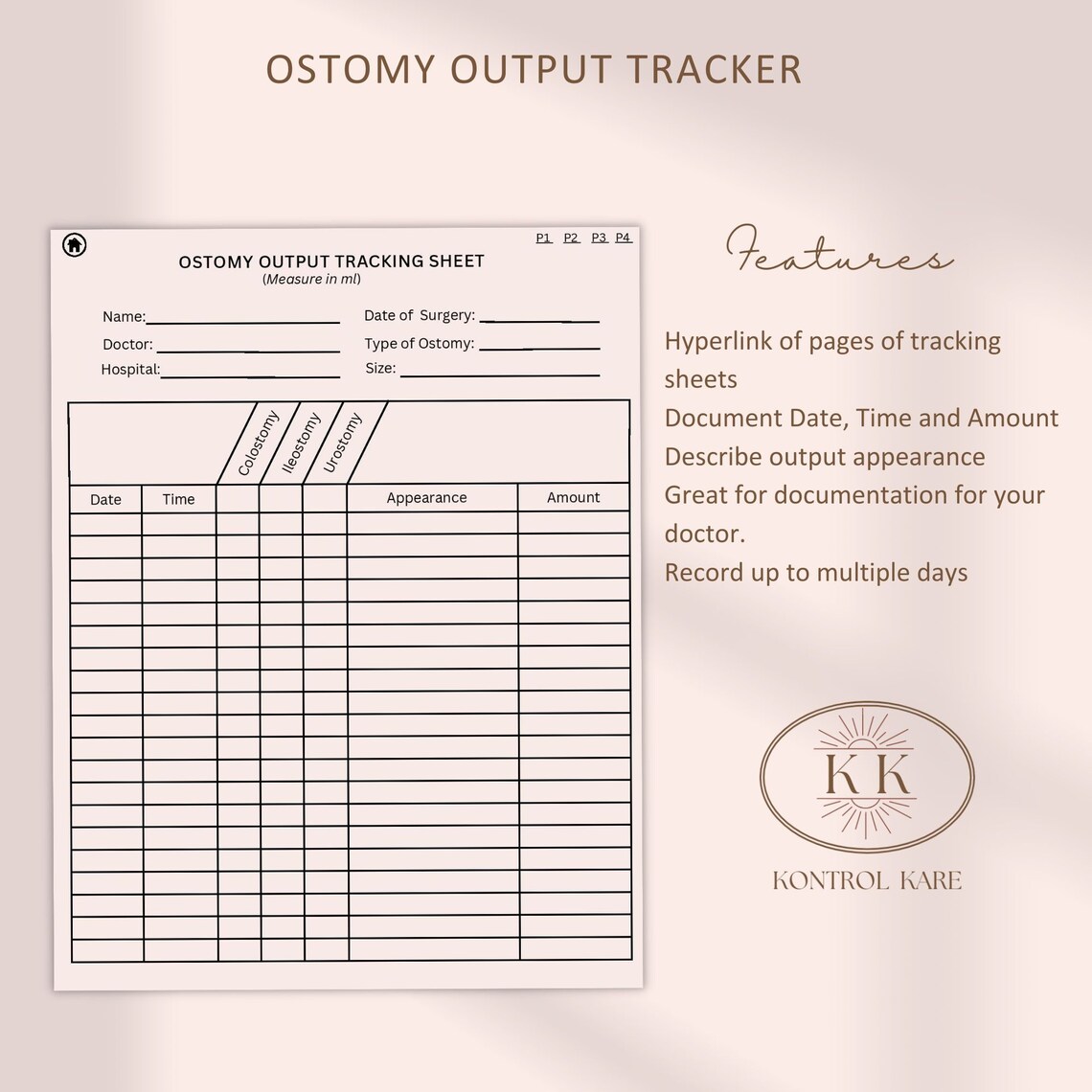 Ostomy Output Tracker, Post Operative Record Sheet, Surgical Drain Log ...