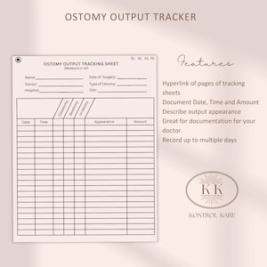 Ostomy Output Tracker, Post Operative Record Sheet, Surgical Drain Log, Post-op Log, GI Surgery ...