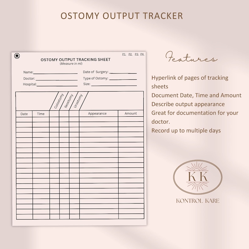 Ostomy Output Tracker, Post Operative Record Sheet, Surgical Drain Log ...