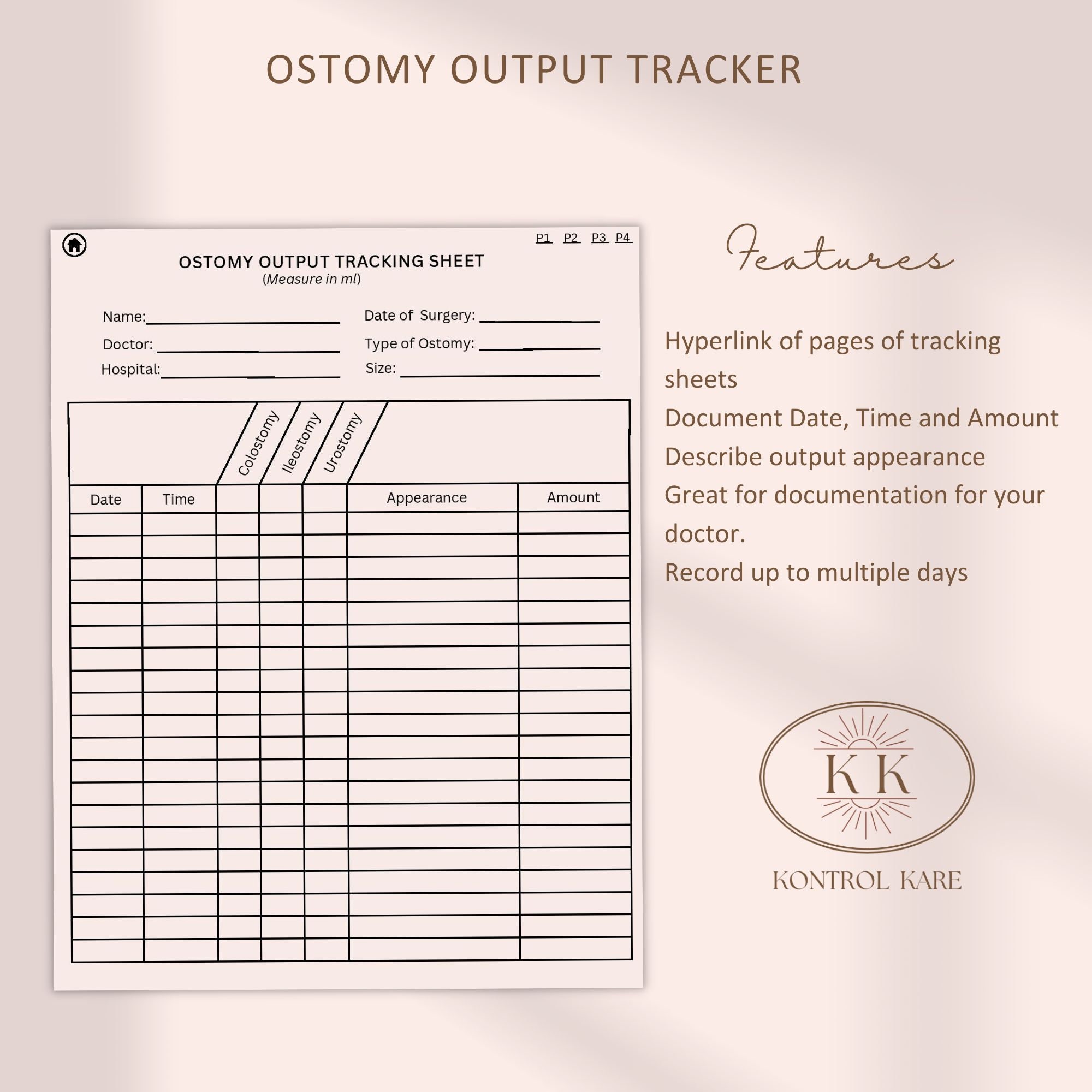 Ostomy Output Tracker, Post Operative Record Sheet, Surgical Drain Log ...