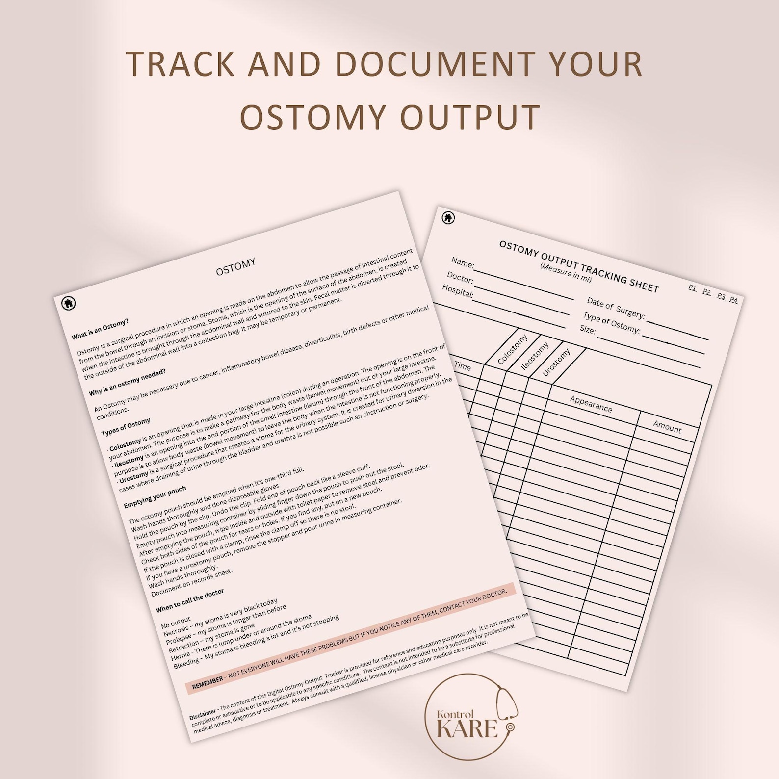 Ostomy Output Tracker, Post Operative Record Sheet, Surgical Drain Log ...