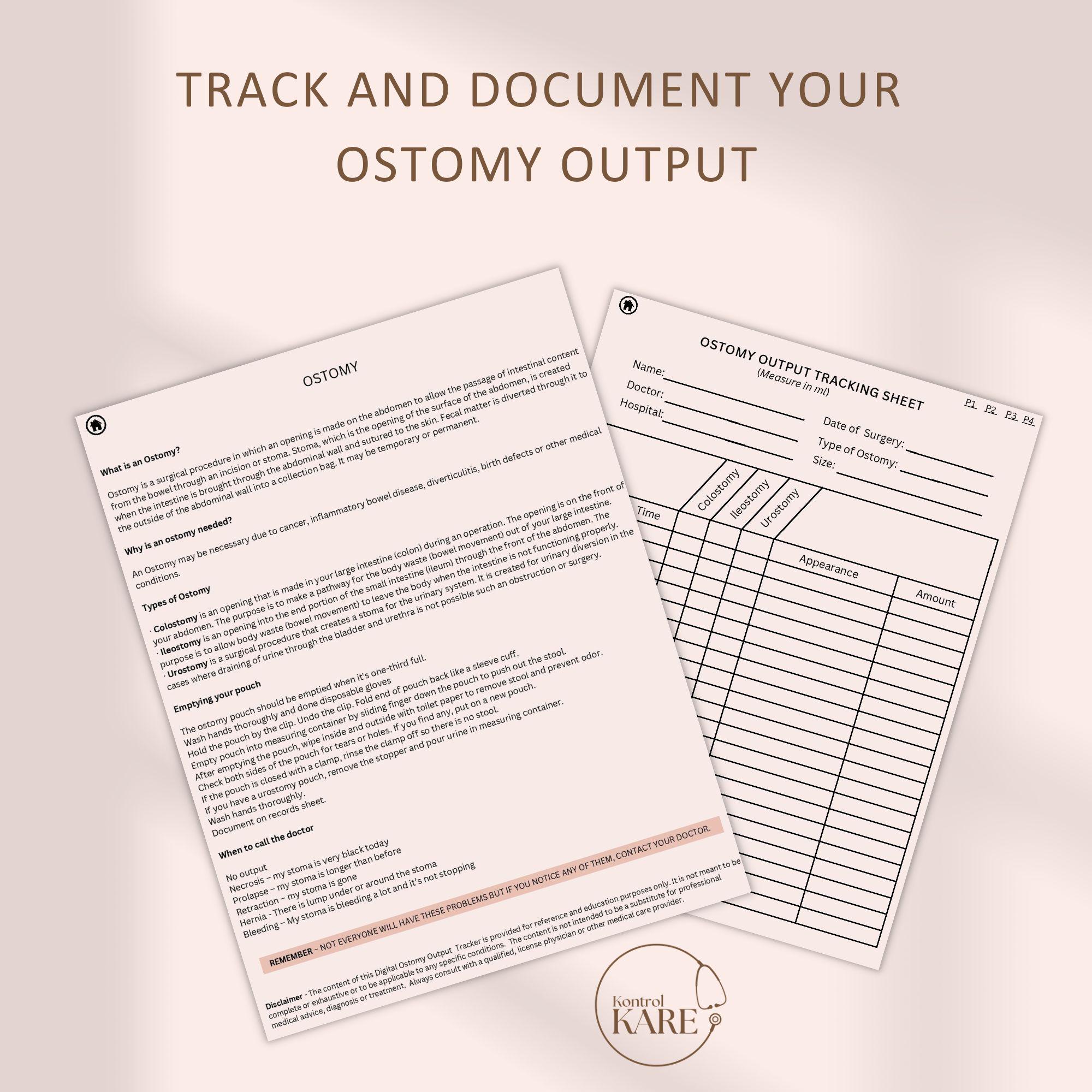 Ostomy Output Tracker, Post Operative Record Sheet, Surgical Drain Log ...