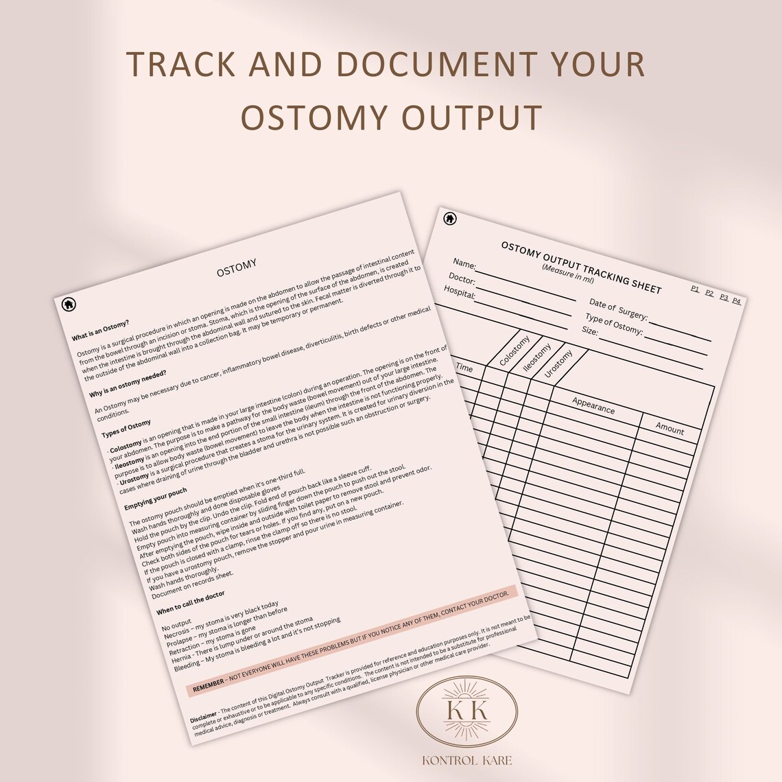 Ostomy Output Tracker, Post Operative Record Sheet, Surgical Drain Log ...