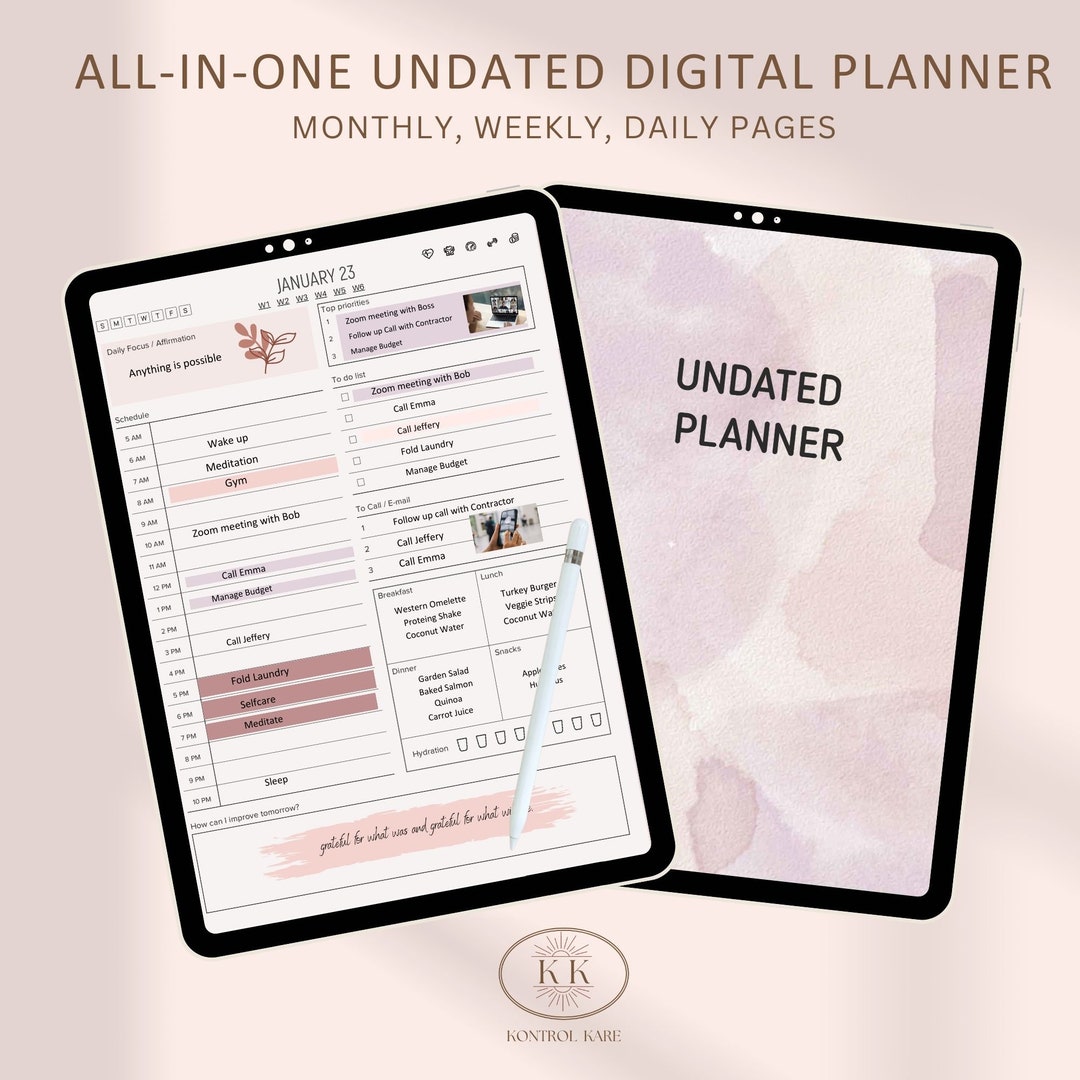 Undated Digital Planner, All in One Planner, Daily Schedule Planner ...