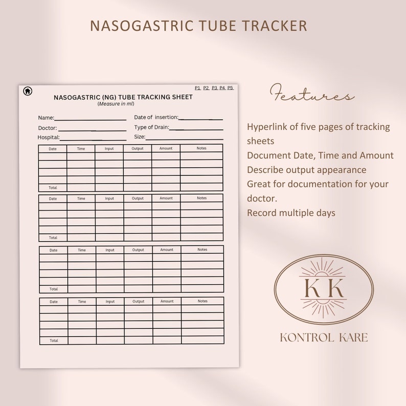 Nasogastric Tube Input/output Tracker, Post Op Record Sheet, Surgical ...