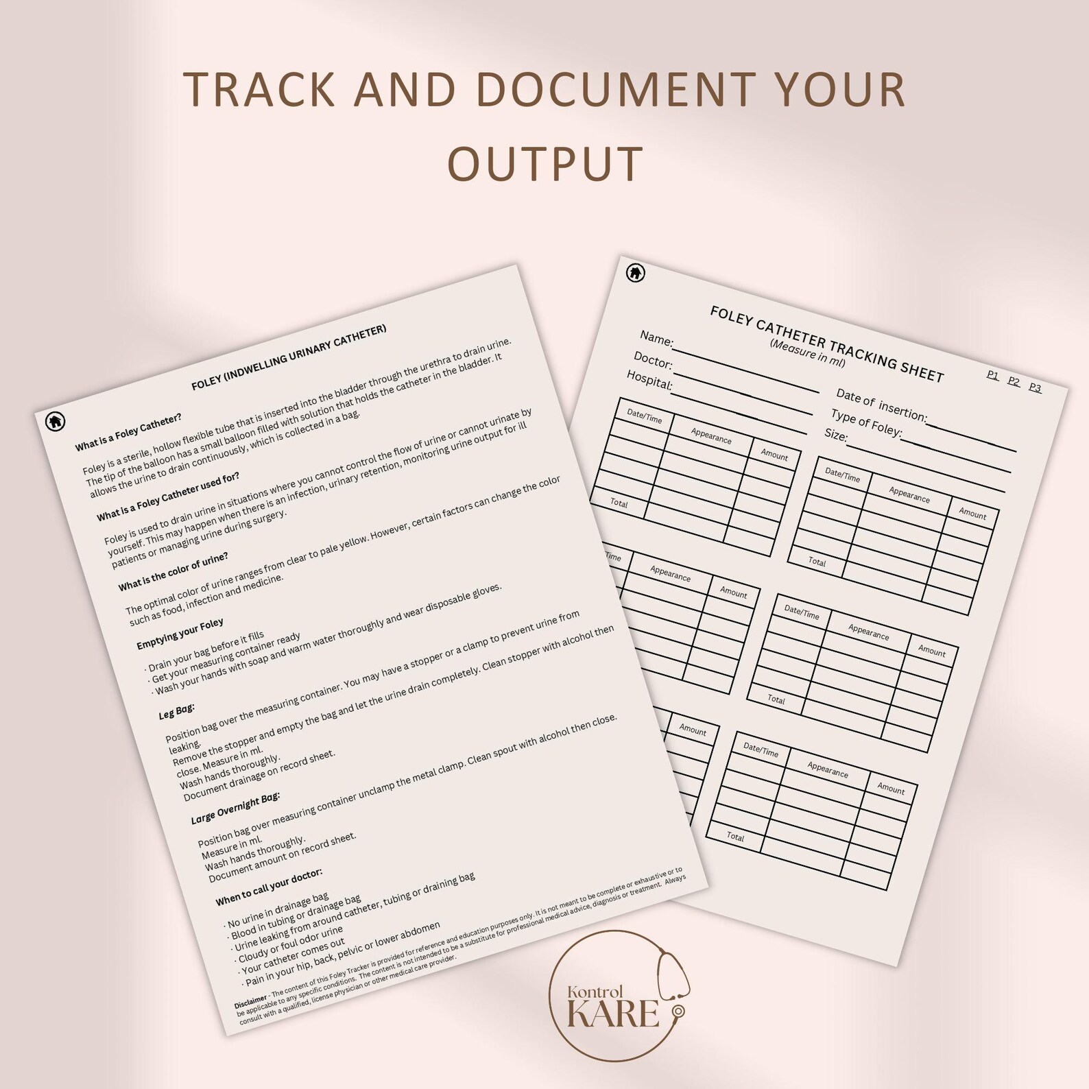Foley Catheter Drain Output Tracker, Post Operative Output Record Sheet ...