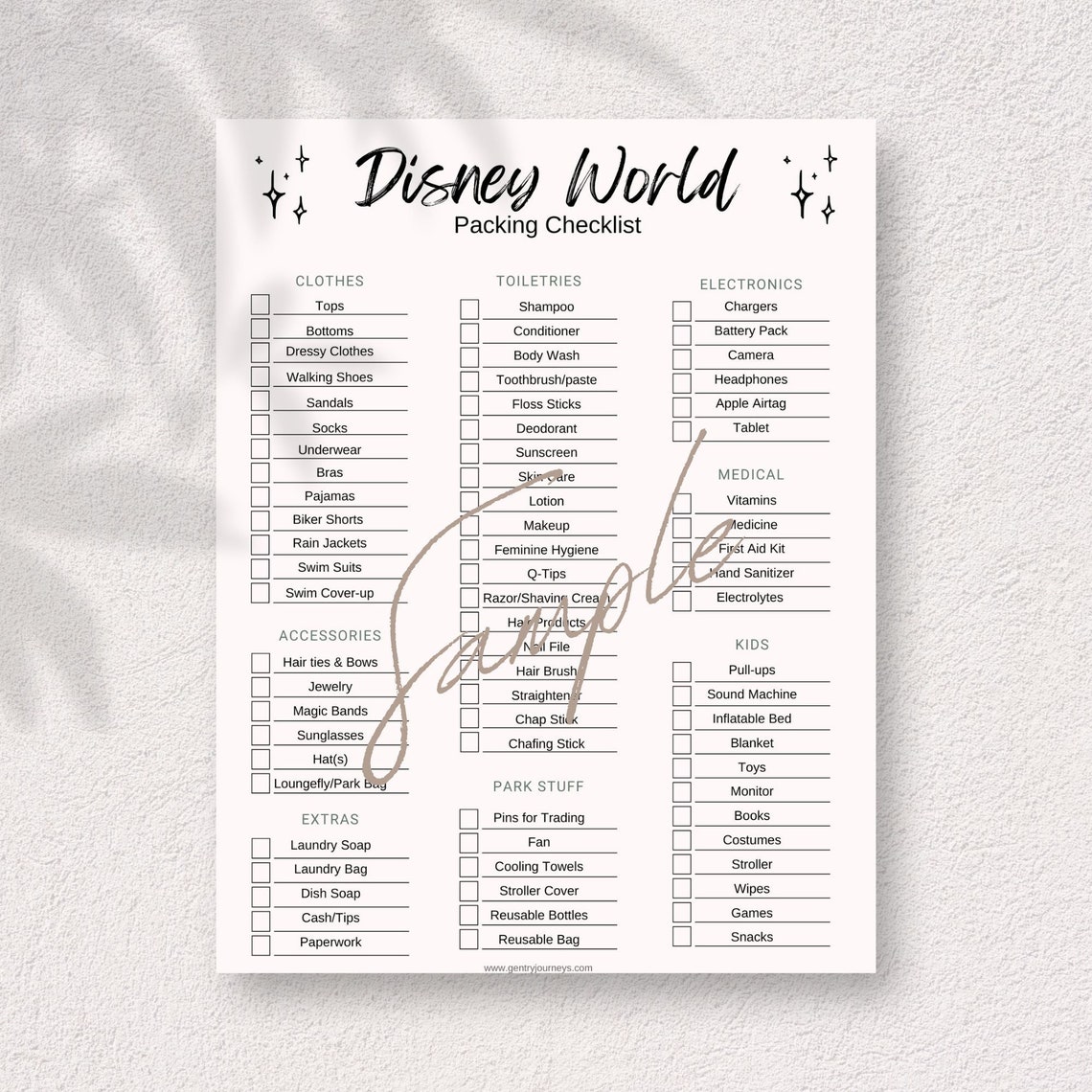 Family Vacation Packing Checklist Printable - Disneyworld - Etsy