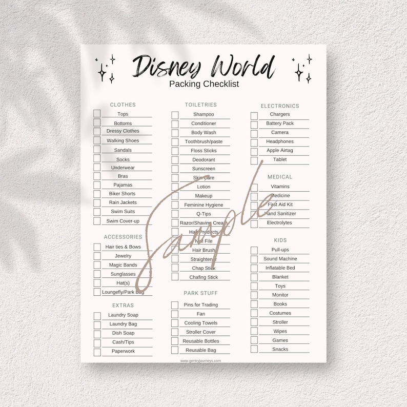 Family Vacation Packing Checklist Printable - Disneyworld - Etsy