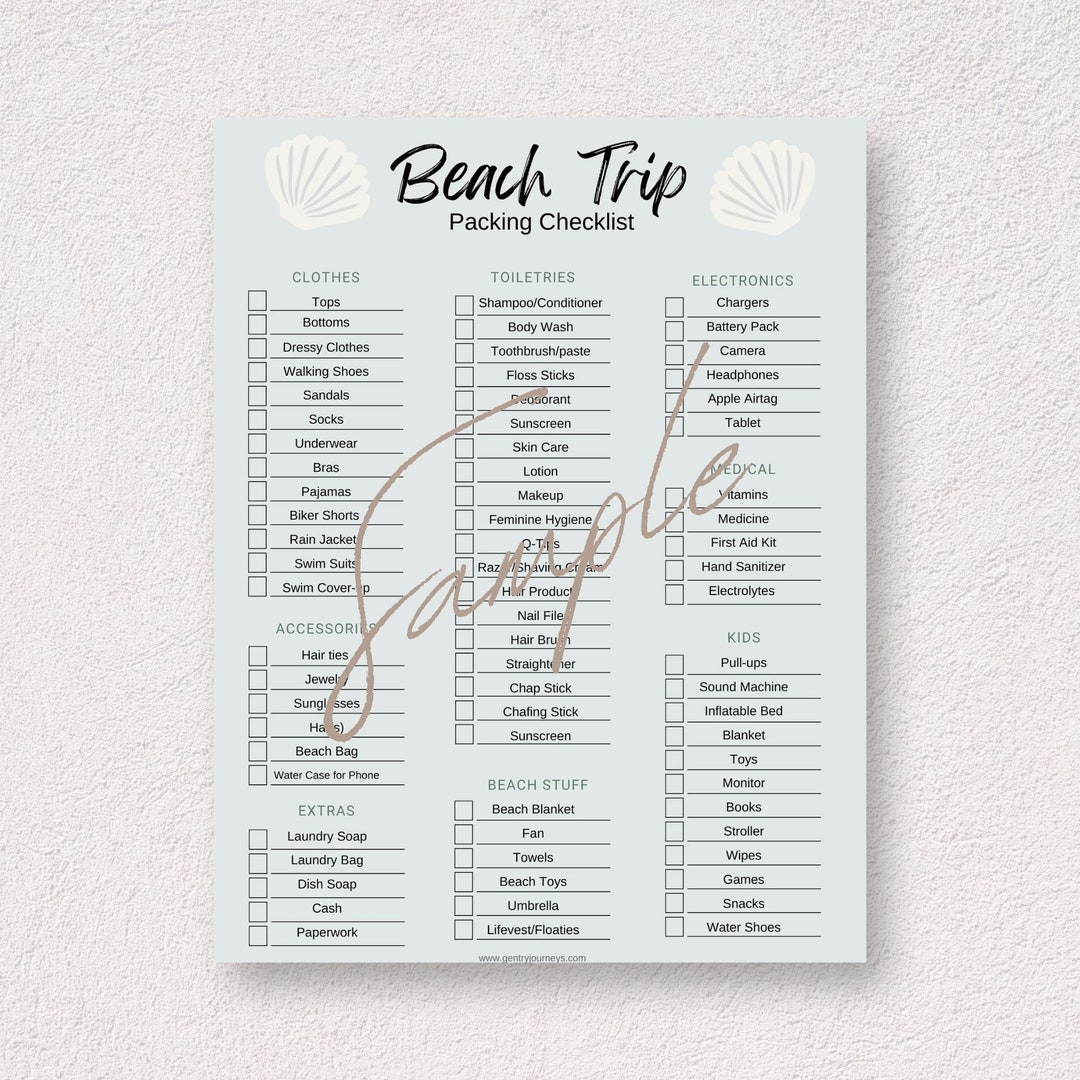 Family Beach Trip Packing Checklist Printable Download - Etsy