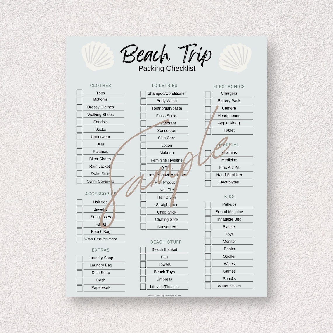 Family Beach Trip Packing Checklist Printable Download - Etsy