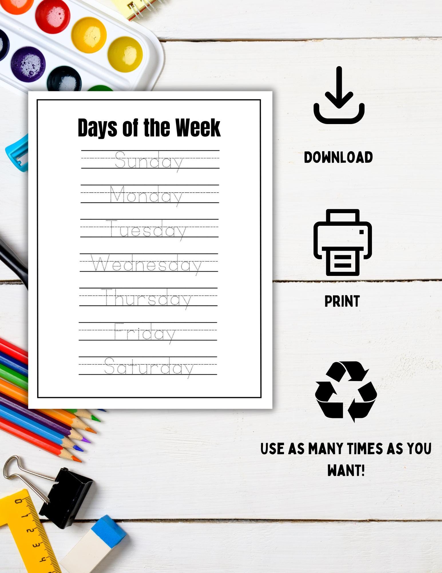 Days of the Week Tracing Sheet | Tracing Sheet | Tracing for Kids ...