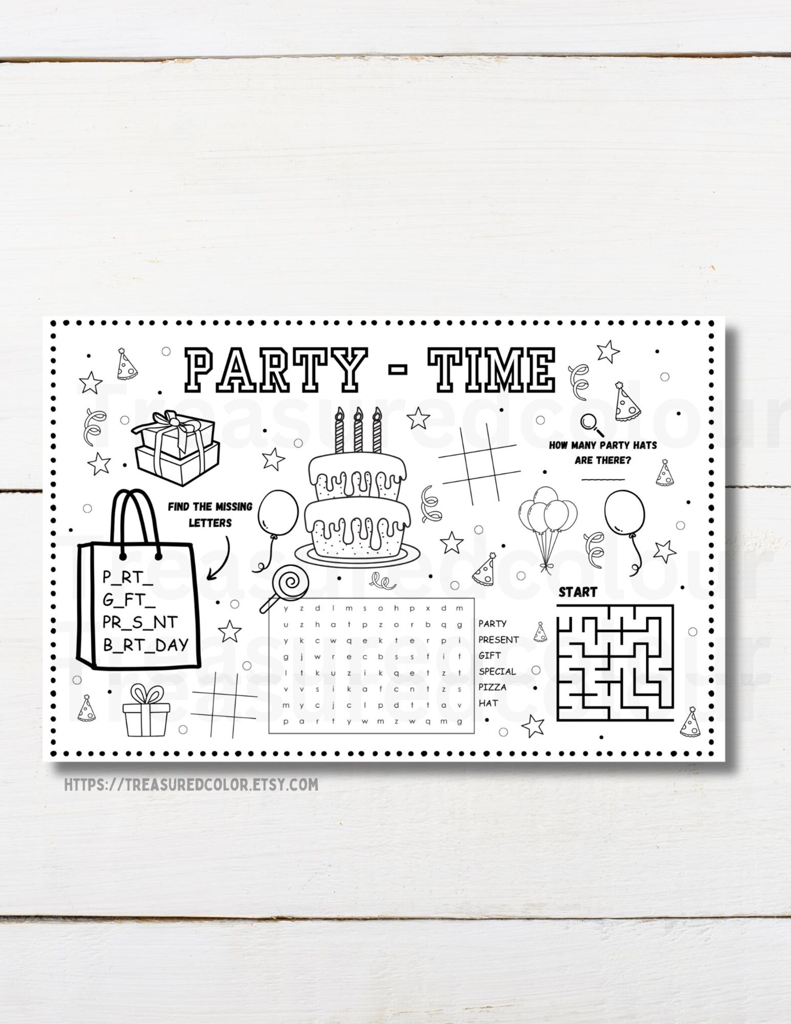Birthday Placemat Coloring Activity: Kids Party Game (printable Digital ...
