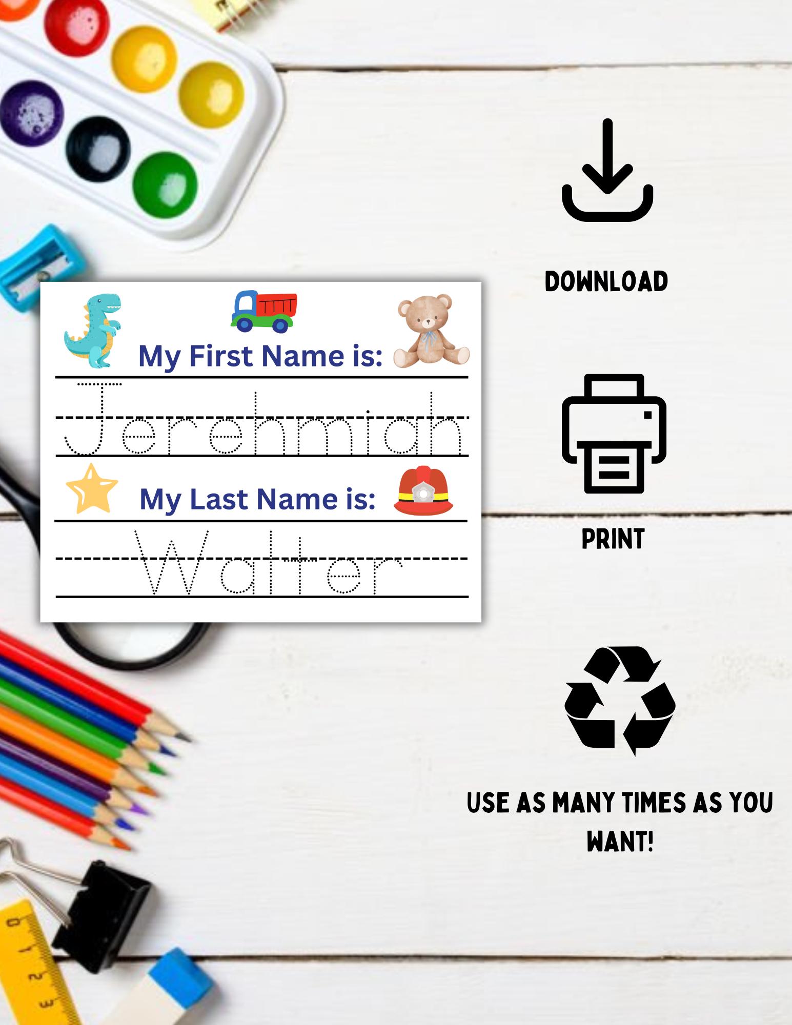 Custom First and Last Name Tracing Sheet for Boys | Kids Tracing ...