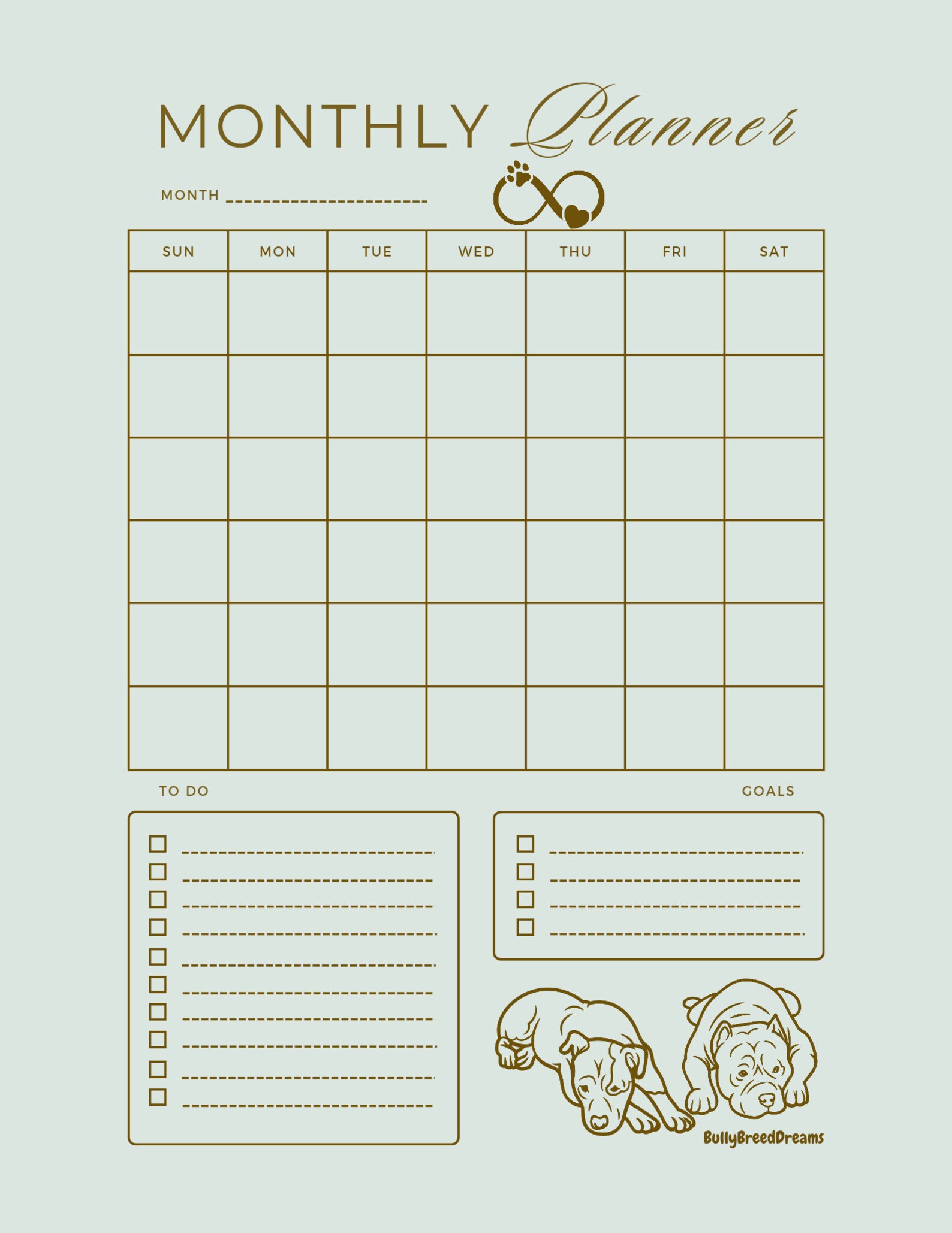 Printable Green Bully Breed Planner Pages - Etsy