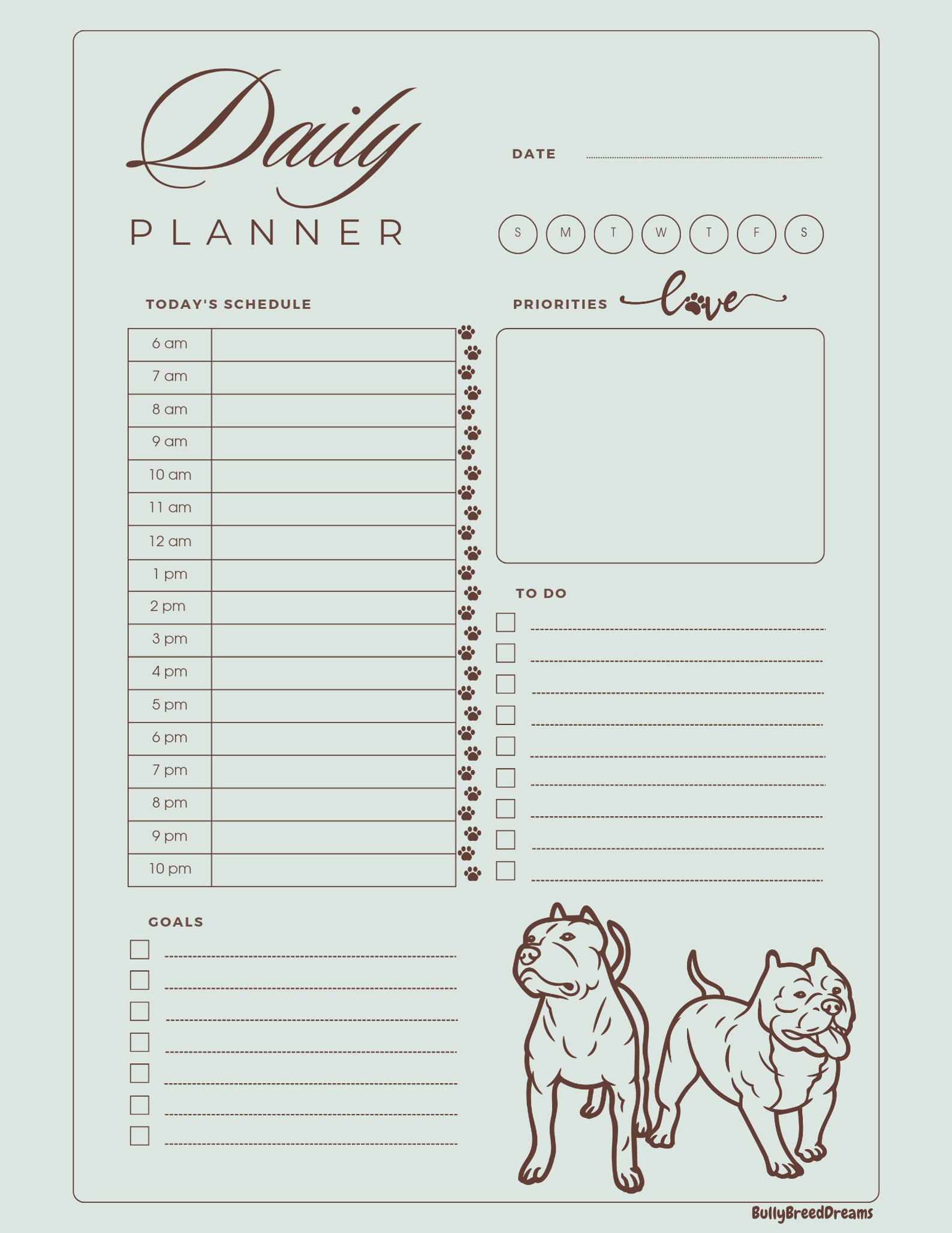Printable Green Bully Breed Planner Pages - Etsy