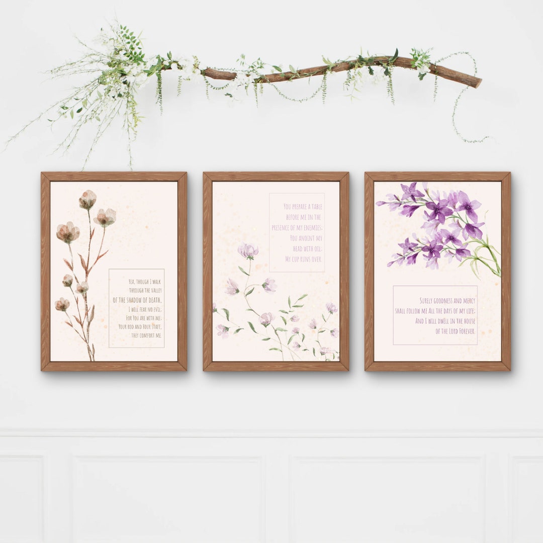Psalm 23-scripture Art Flowers Printable Wall Decor Bible - Etsy