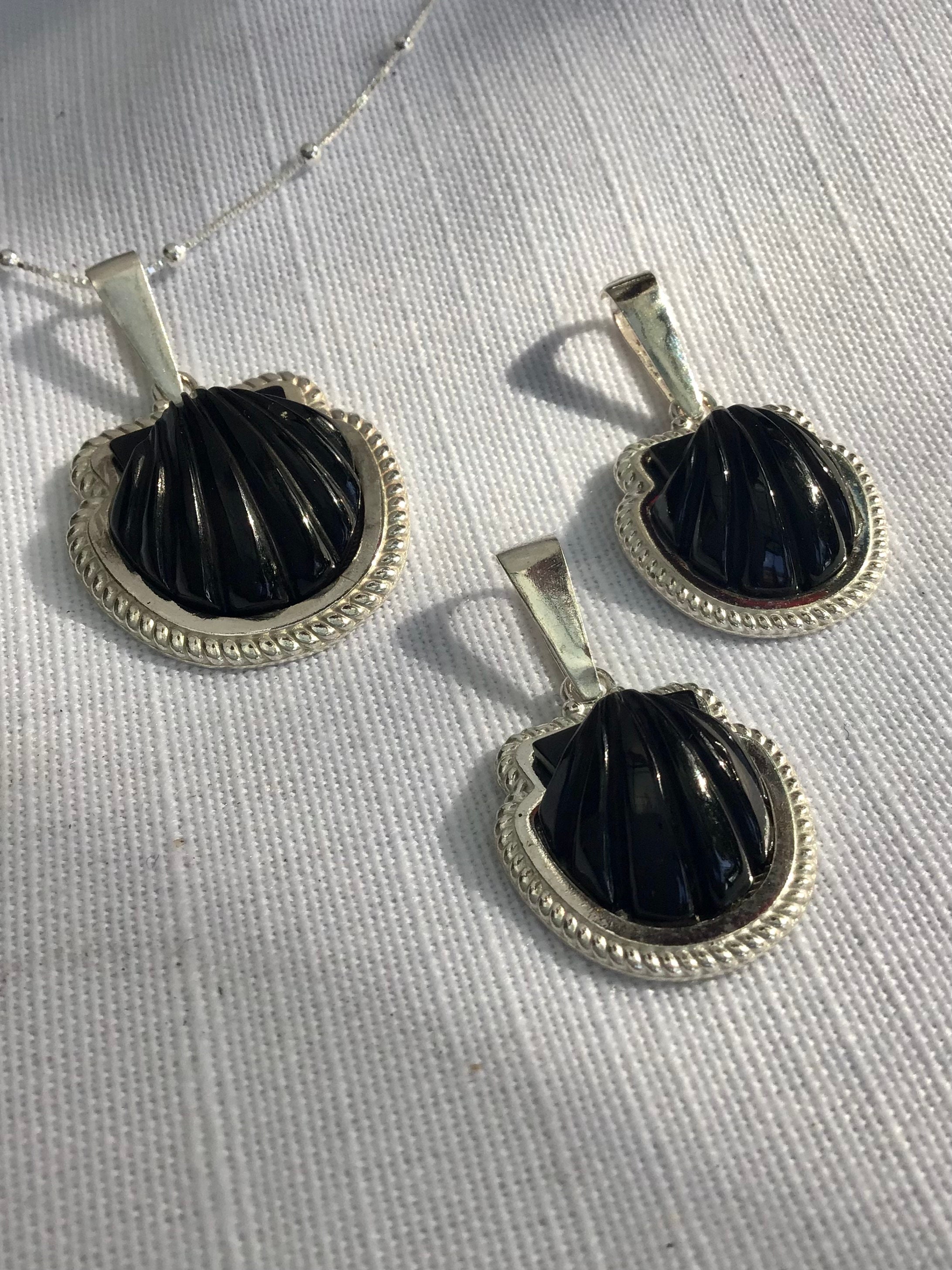 Santiago De Compostela Jewelry. Jet Stone Scallop Shell. Sterling ...