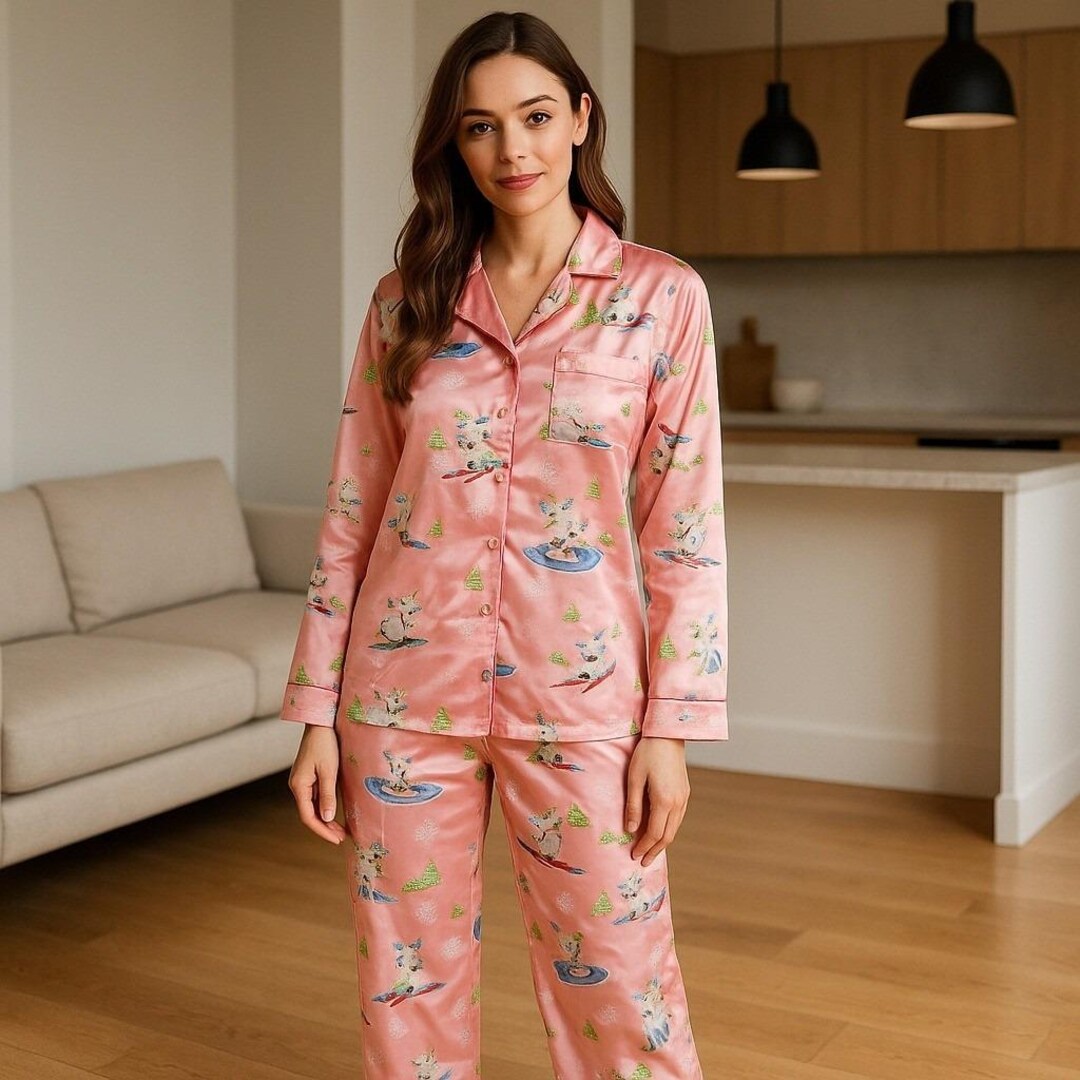 Nick & Nora Pajama Set Ski Bunny Print Sleepwear Loungewear Pink XL 14/ ...