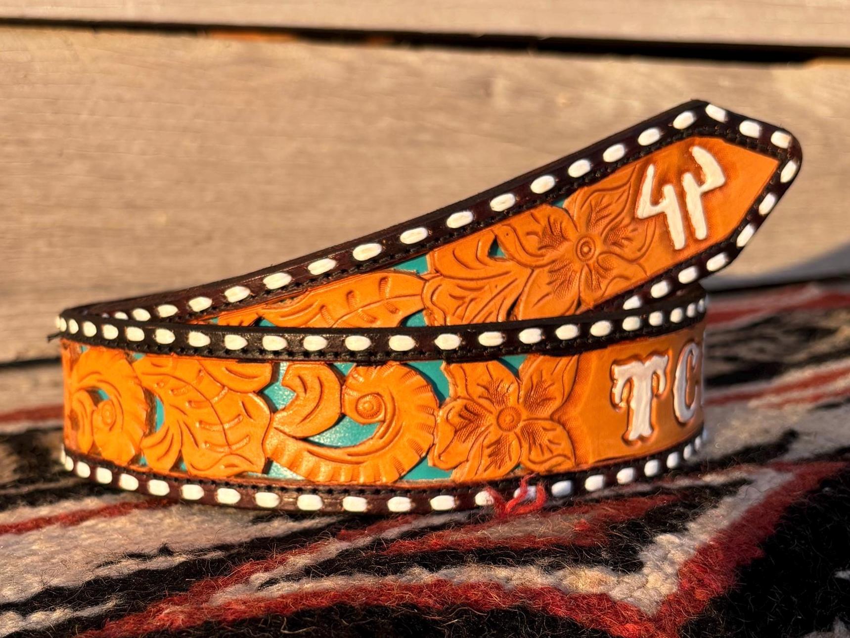 Custom Buckstitch Tooled Leather Belt - Etsy