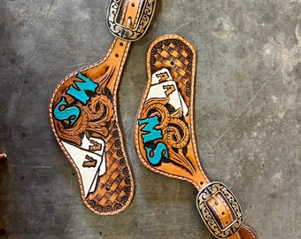 Hand Tooled Western Leather Spur Straps / Adult Size Spur Straps Tack ...