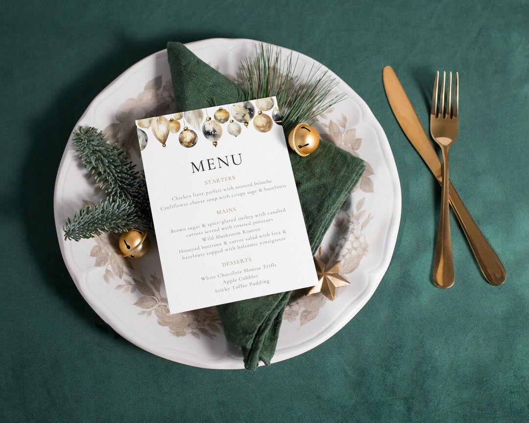 Christmas Menu Card Template, DIY Christmas Menu, Printable Greenery ...