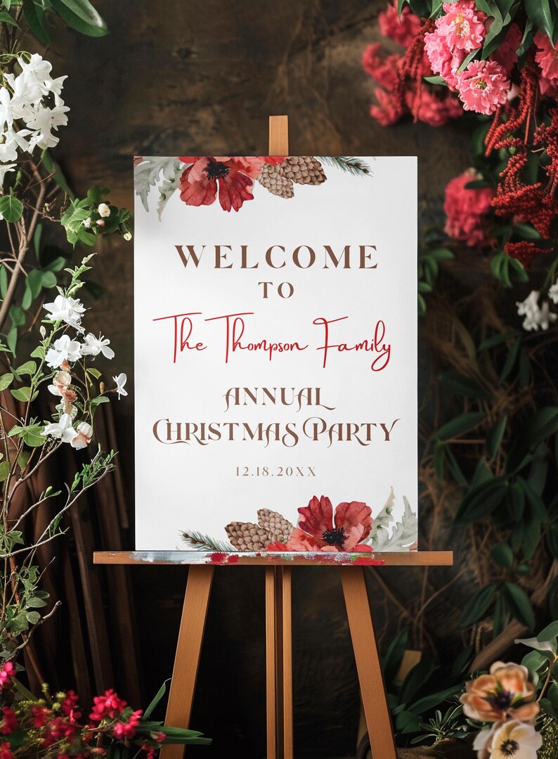 Christmas Party Welcome Sign, Welcome Christmas Party Sign, Editable ...