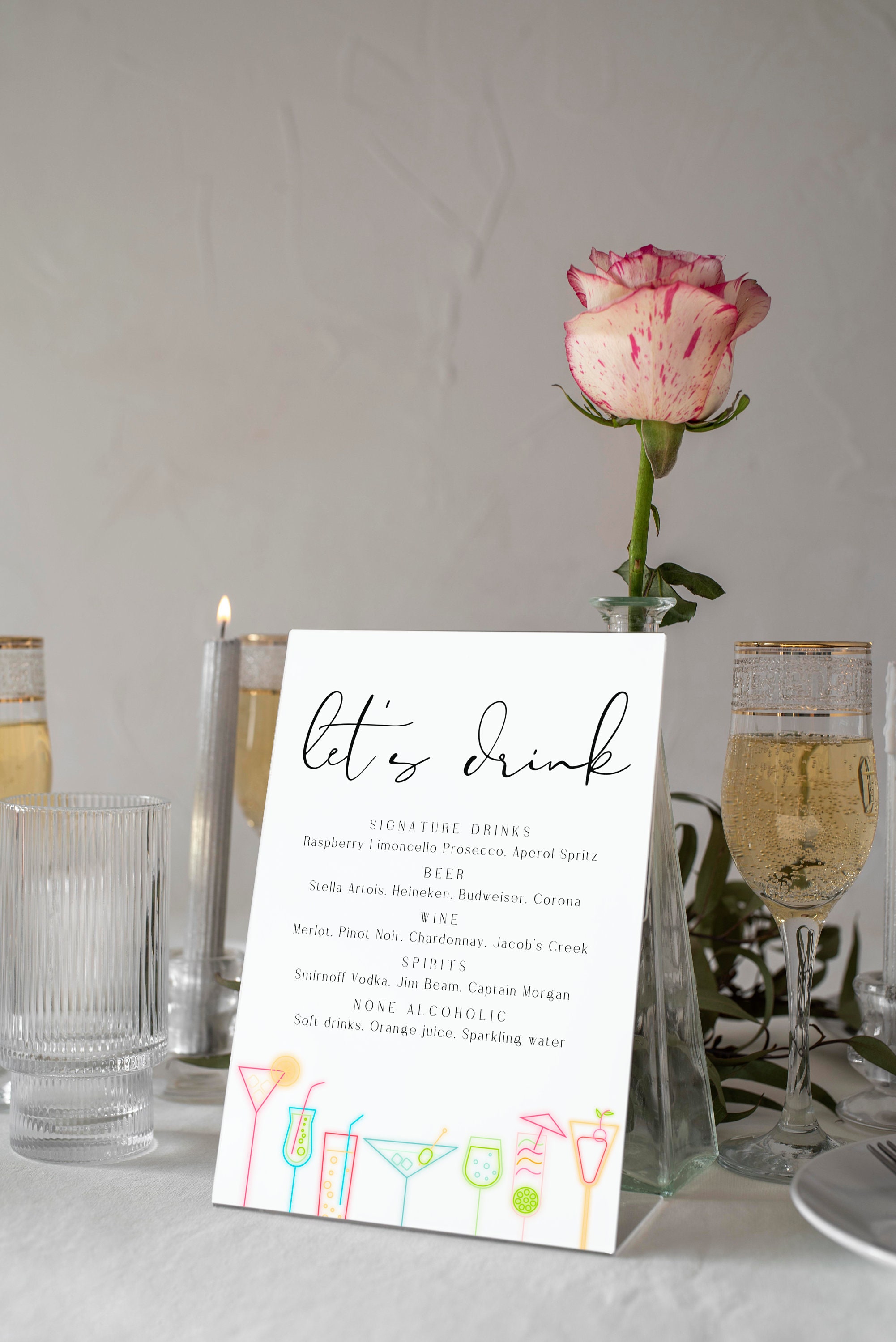 Neon Modern Bar Menu Template Let's Drink Sign Wedding - Etsy