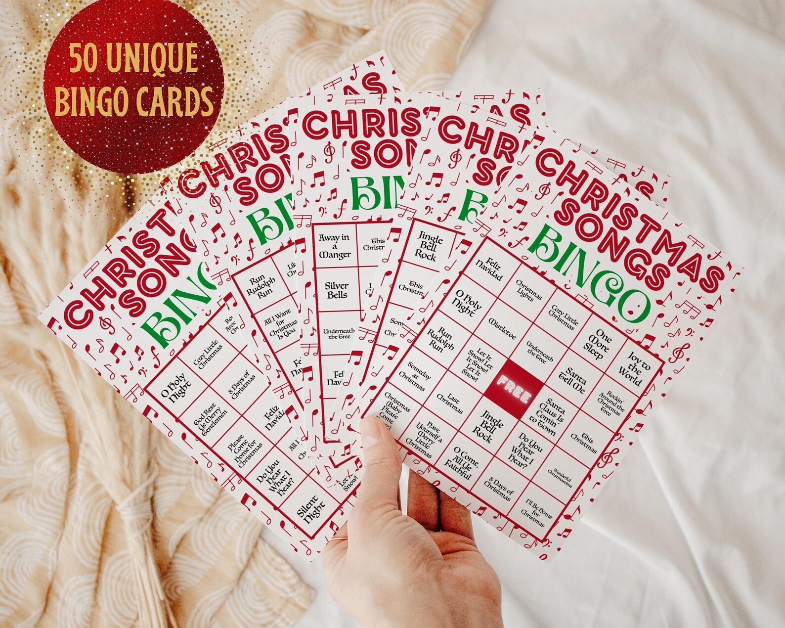 50 Christmas Songs Bingo Cards, Christmas Song Bingo Game, Xmas Songs ...