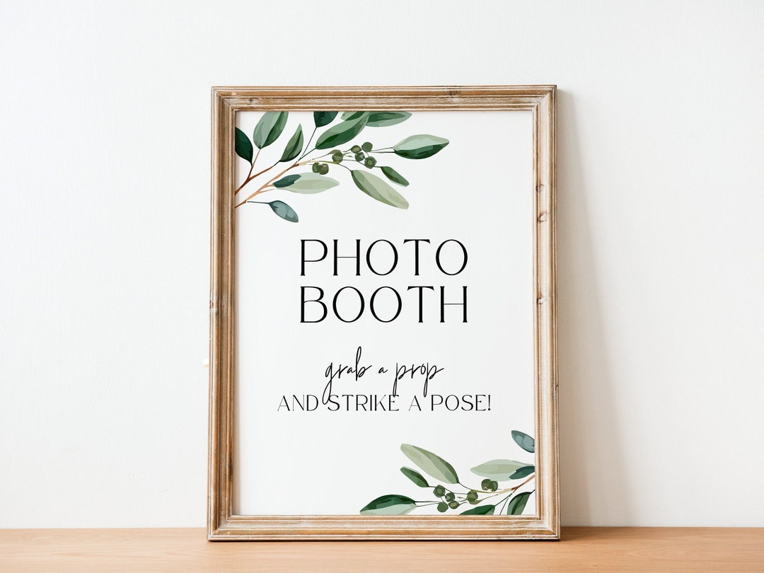 Photo Booth Sign Template Modern Photo Booth Sign Greenery - Etsy